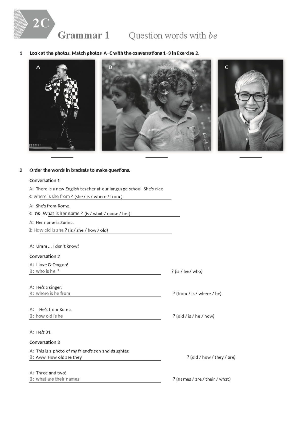 RM A1 PC 2C Grammar 1: Question Words Practice Exercises - Studocu