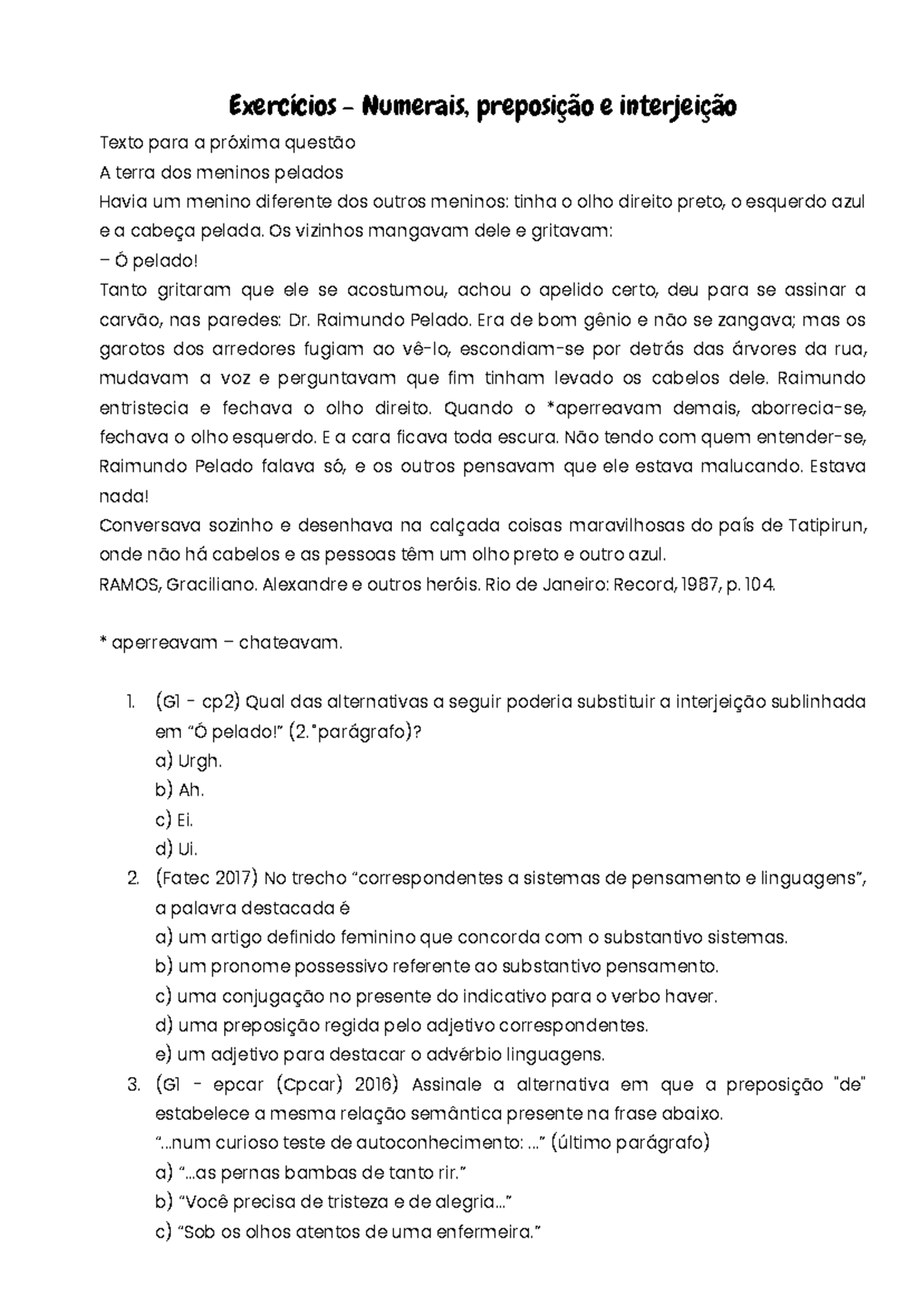 Exercícios de Gramática: Numerais, Preposição e Interjeição - 2023 ...