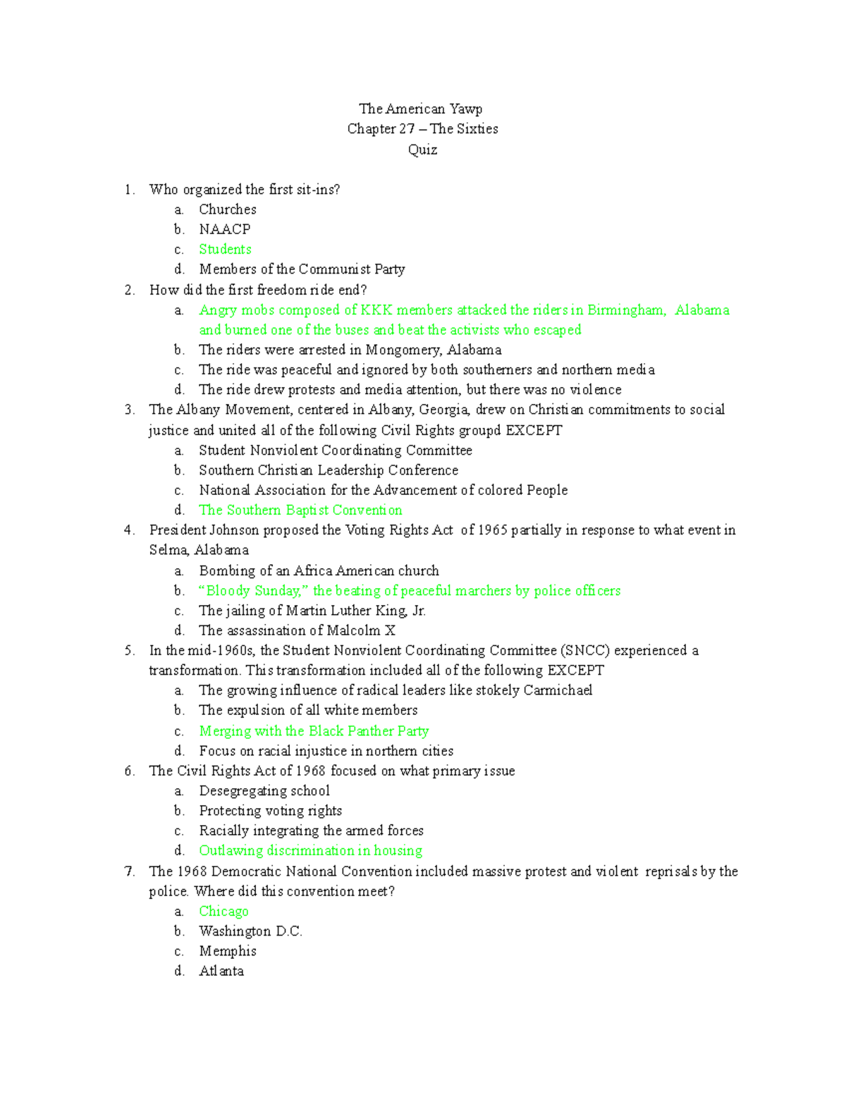 The American Yawp Chapter 27 Quiz: Understanding the Sixties - Studocu