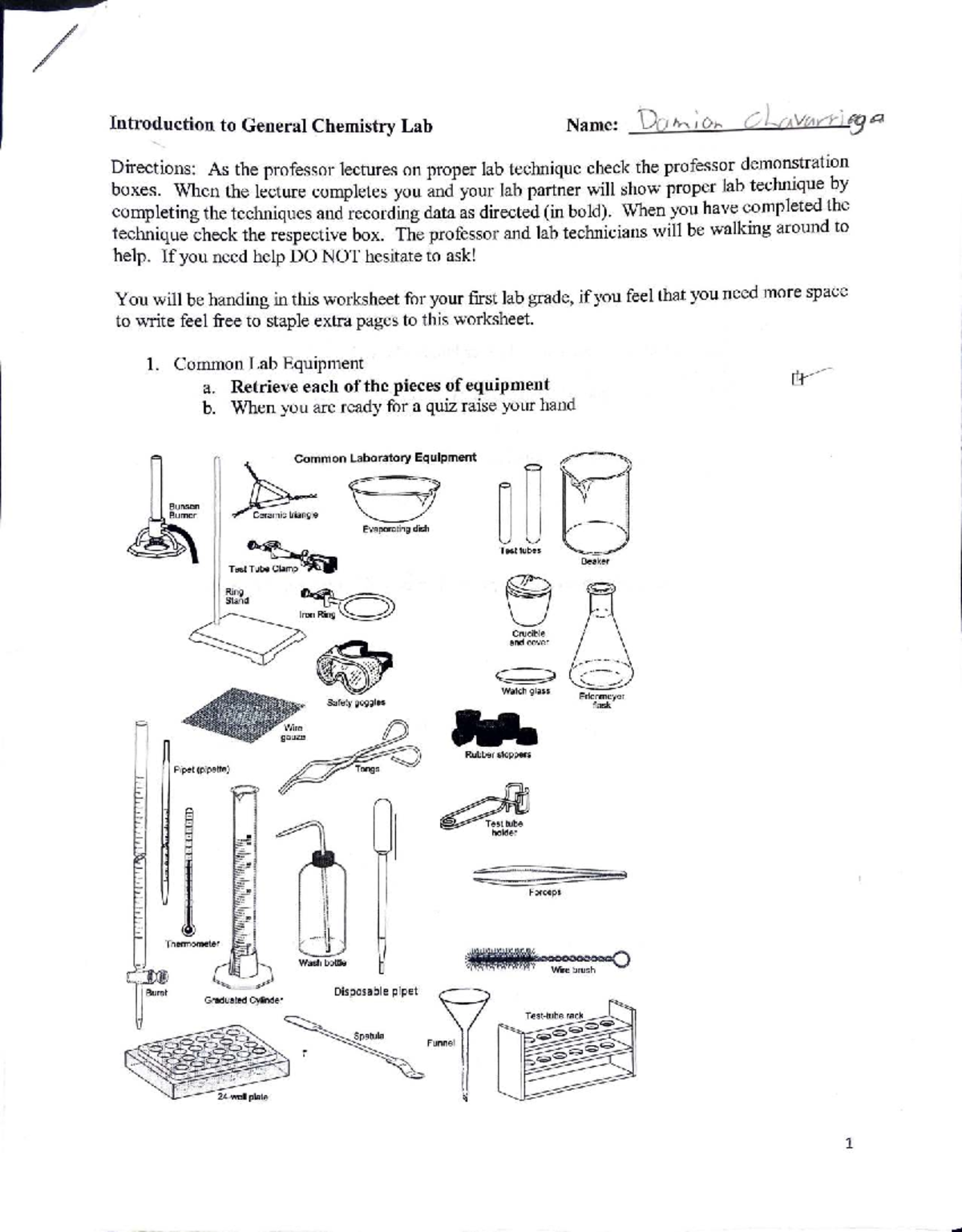 Chm 1045C Lab 1: Introduction to General Chemistry Techniques - Studocu