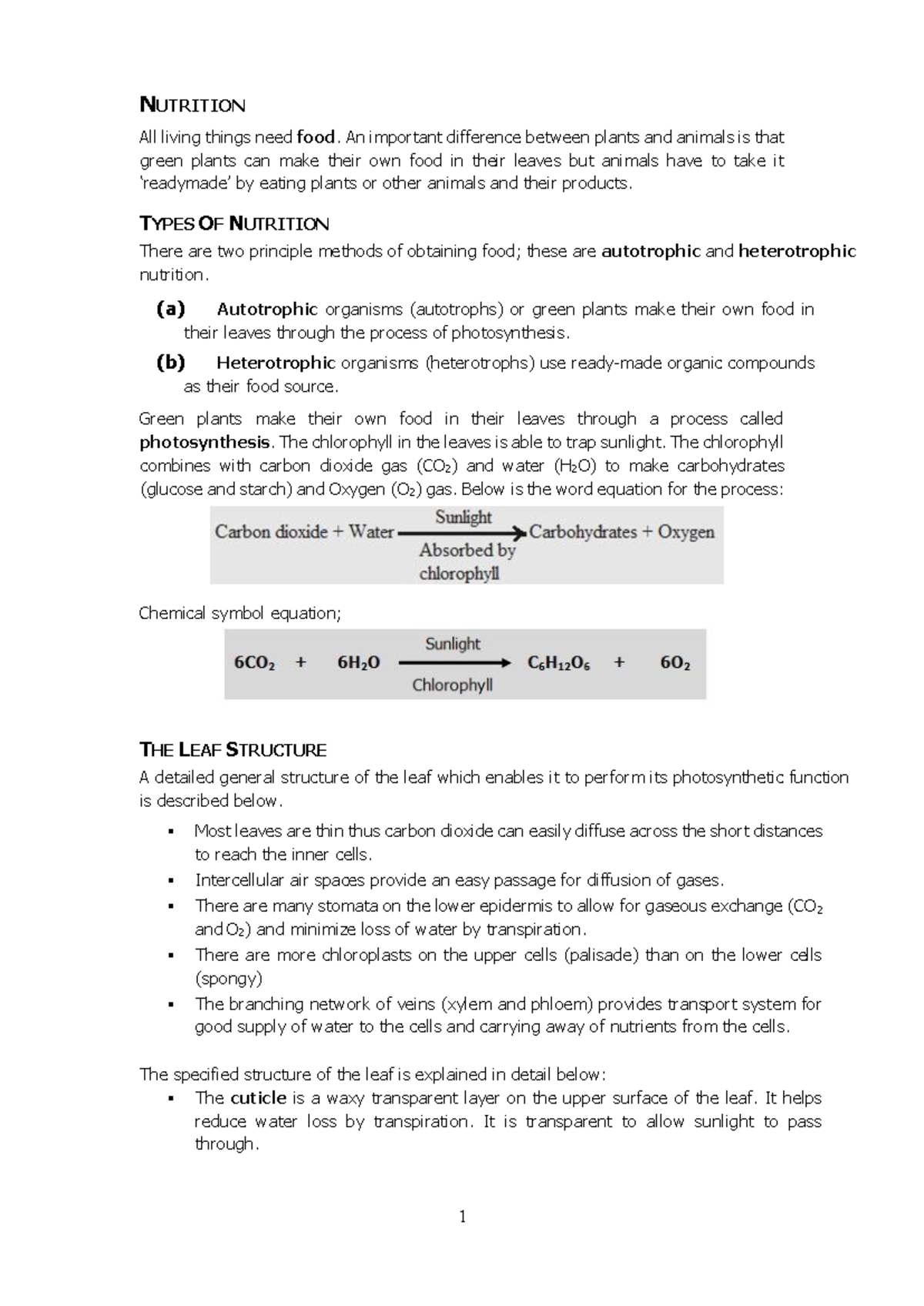 NUTRITION 101: Understanding Photosynthesis and Nutrient Types - Studocu