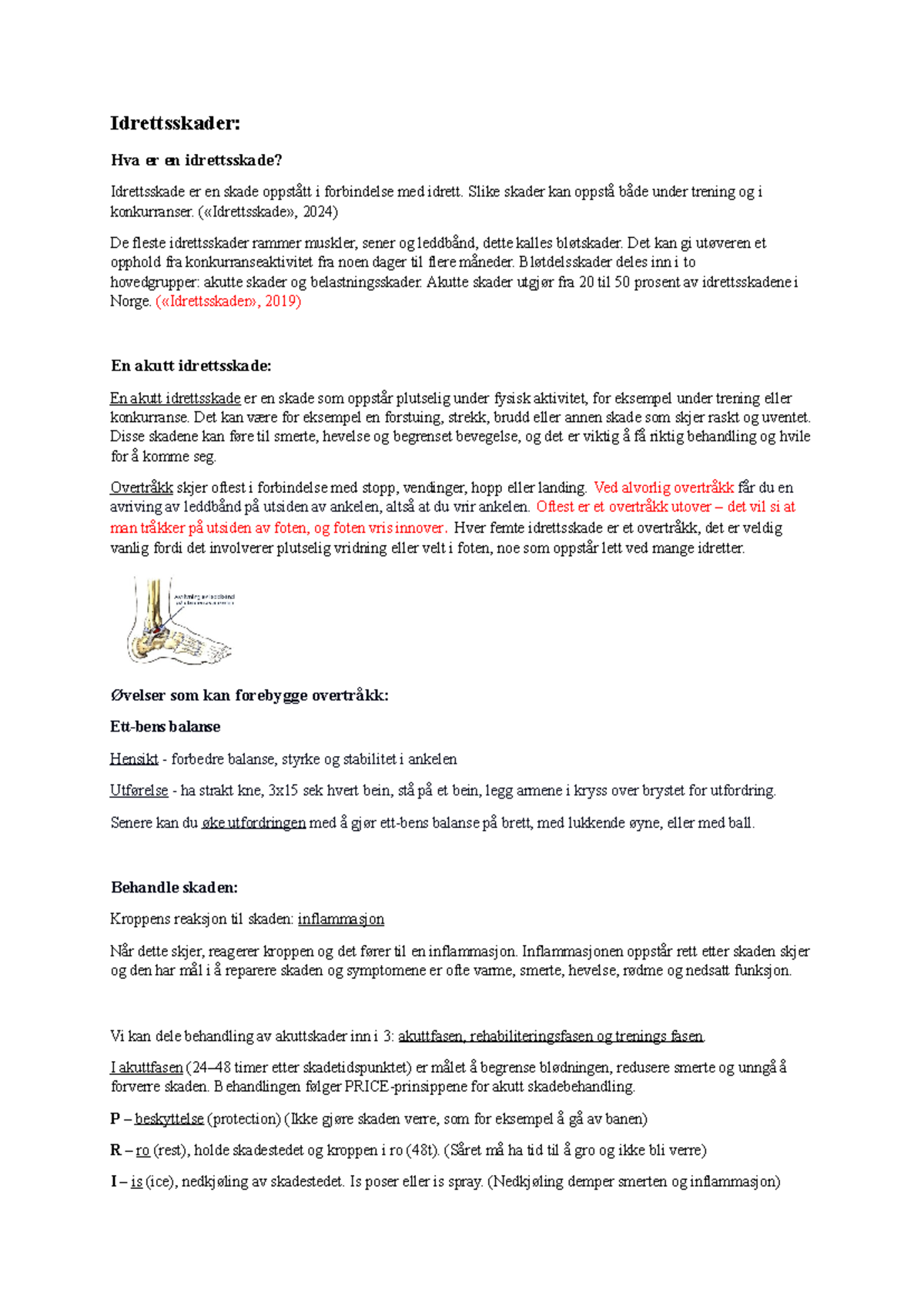 Idrettsskader: Forståelse og Behandling i Treningslære (IDR 2024) - Studocu