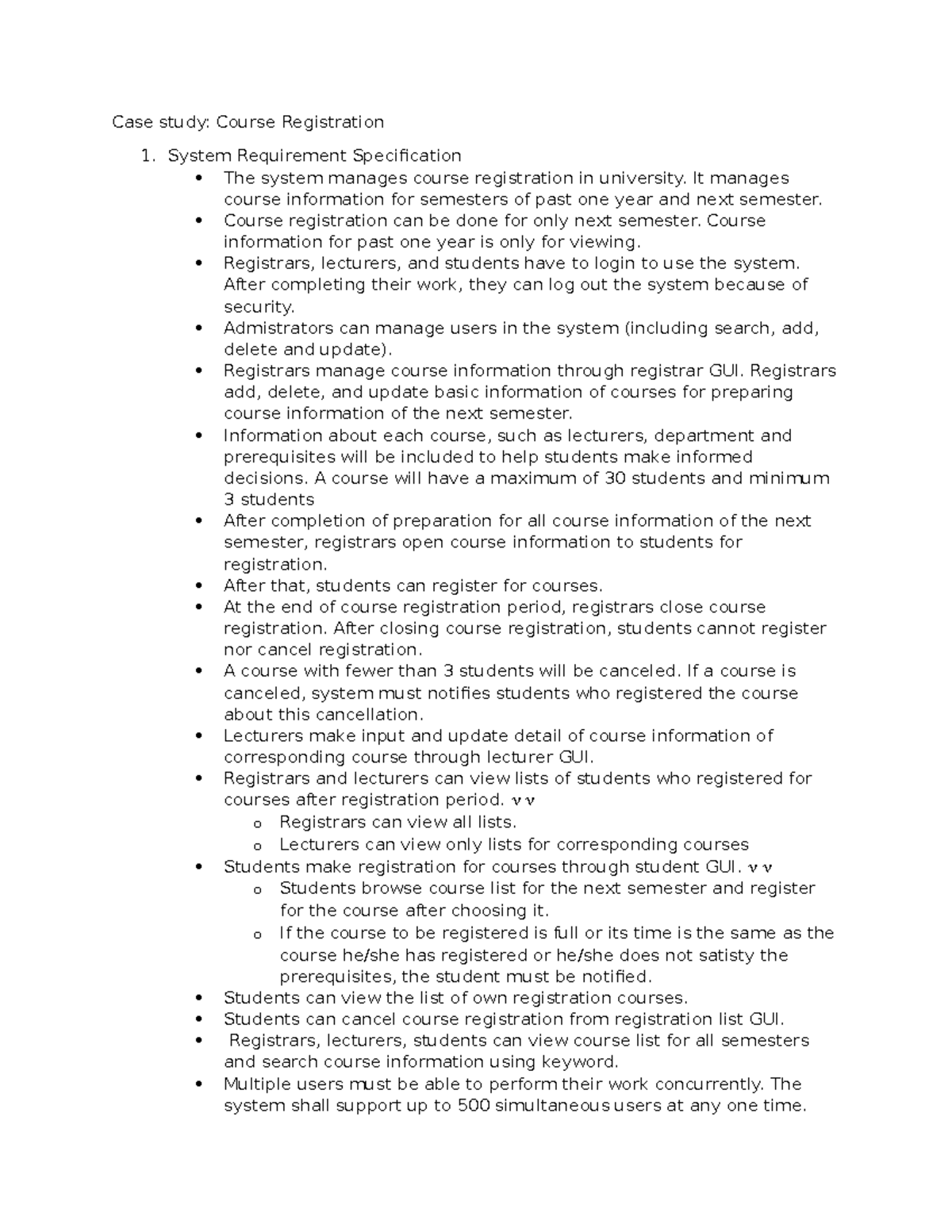 Case study Course Register - Case study: Course Registration 1. System ...