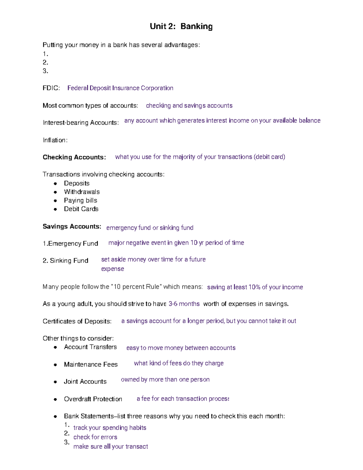 Unit 2: Discussion Guide on Banking Basics and Account Management - Studocu
