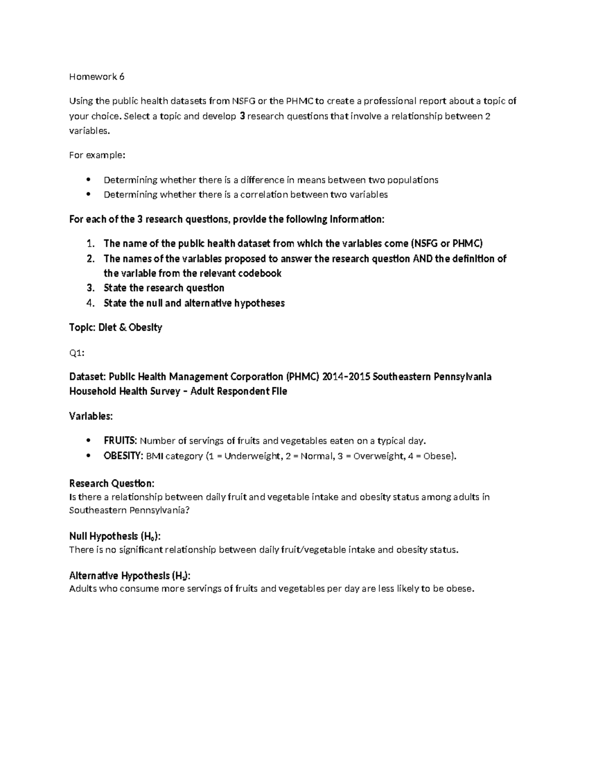 Homework 6: Analyzing Public Health Datasets on Diet and Obesity - Studocu