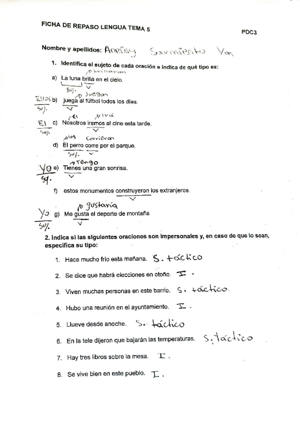 Repaso Lengua Tema 5 PDC3 - Ejercicios y Análisis Sintáctico - Studocu