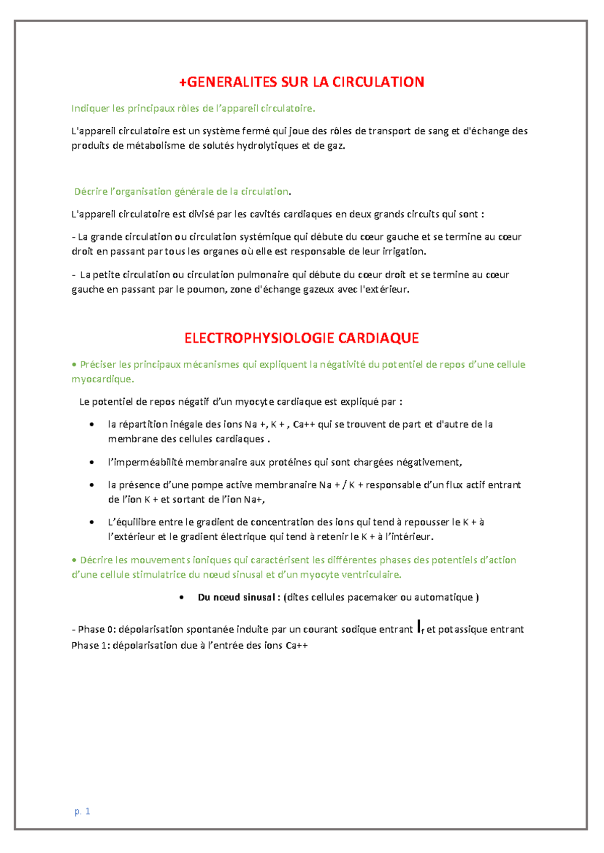 Physiologie cardiaque - +GENERALITES SUR LA CIRCULATION Indiquer les ...
