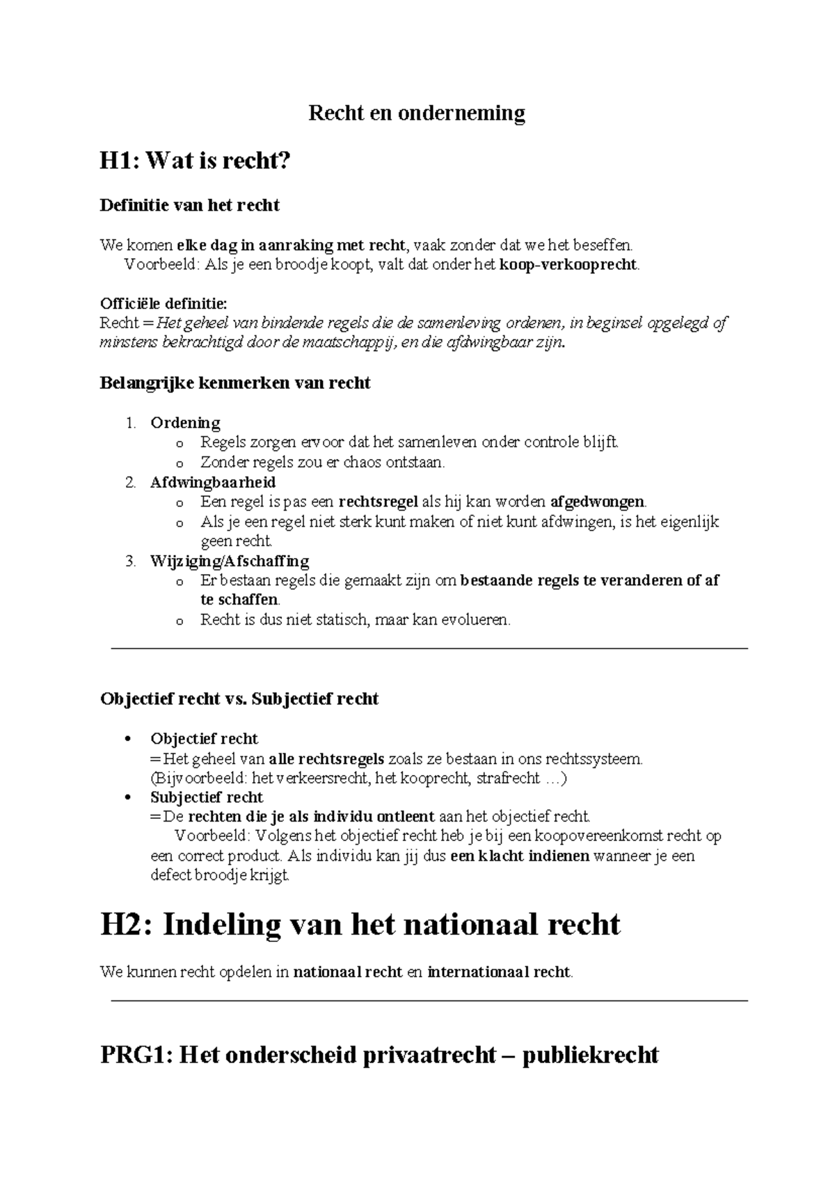 Recht en Onderneming H1: Basisprincipes van het Recht en Structuur ...