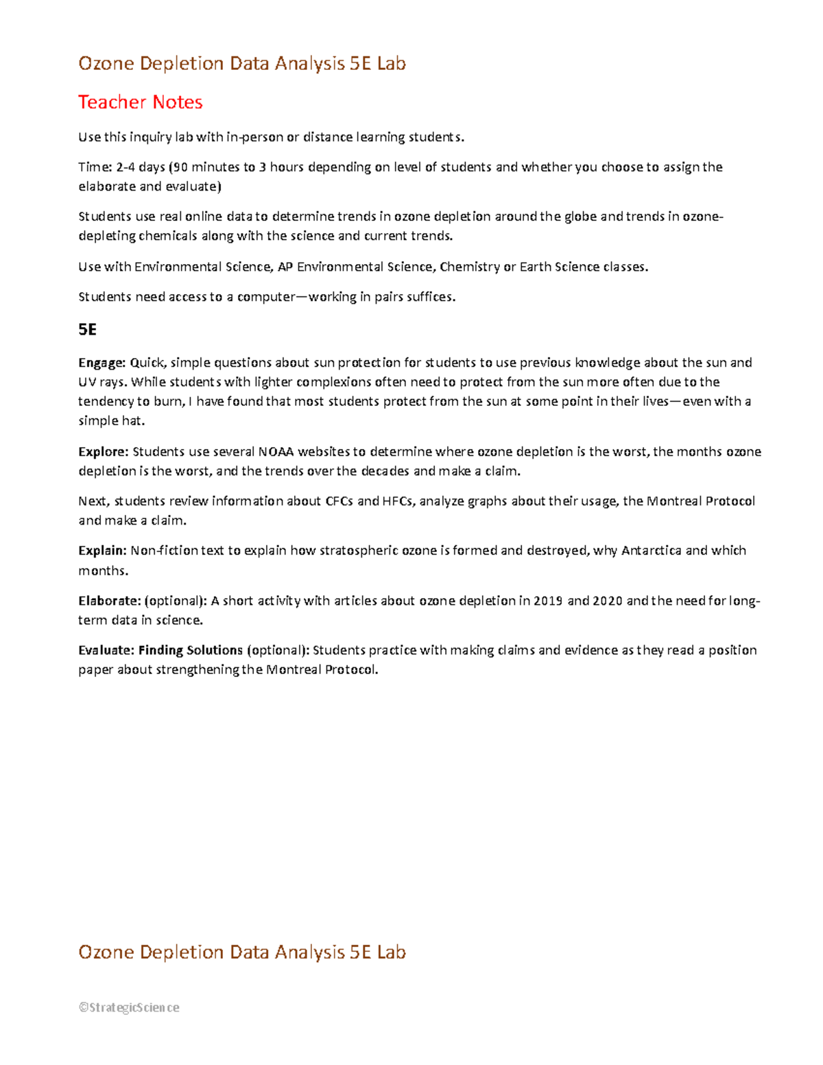 Ozone Depletion Data Analysis 5ELab Distance Learning-1 - Ozone ...