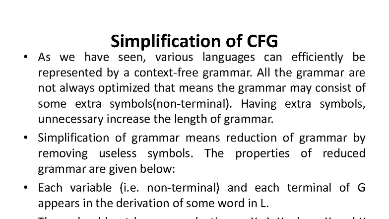 Simplification of CFG and CNF for UG Students - Studocu