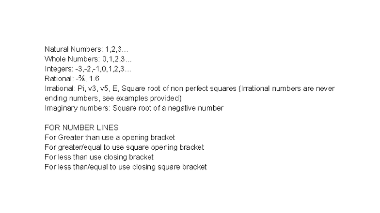 QMS 110 - Week 1 Notes - Natural Numbers: 1,2,3... Whole Numbers: 0,1,2 ...