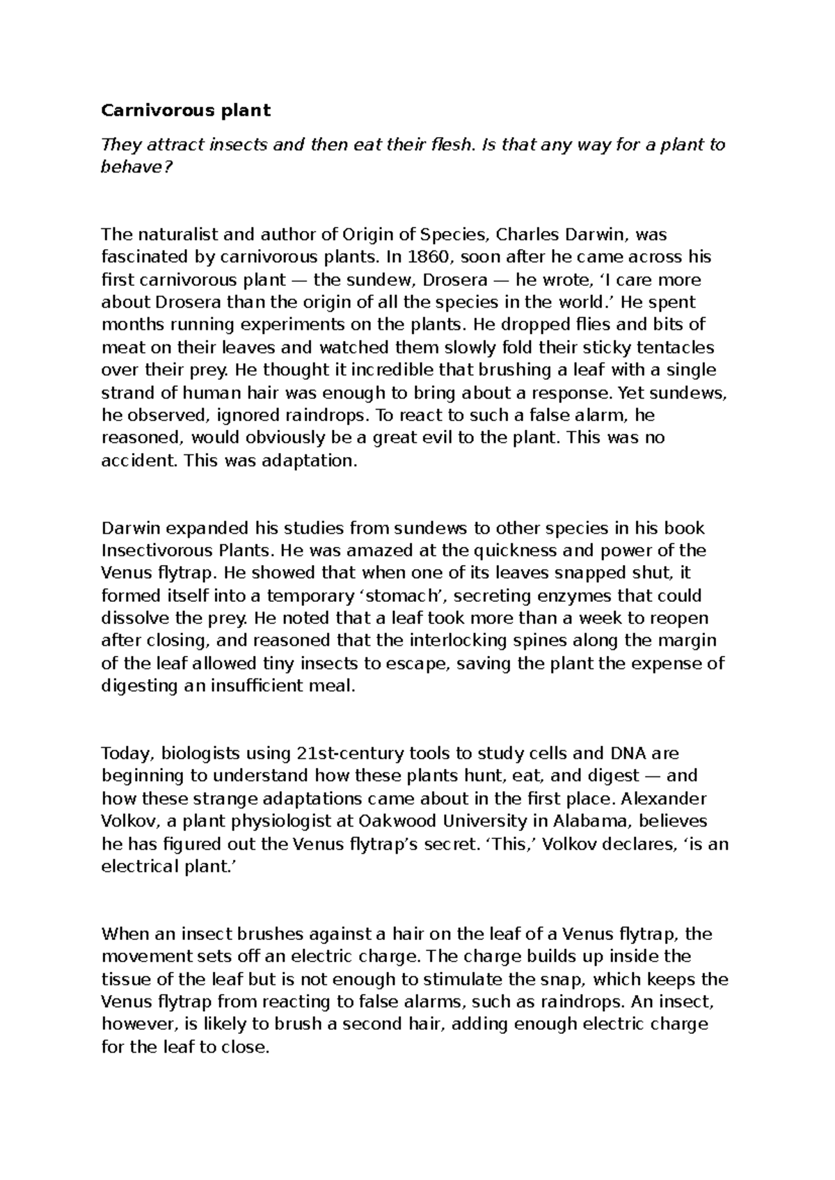 Vol7 Test1: Fascinating Insights into Carnivorous Plants and Evolution ...