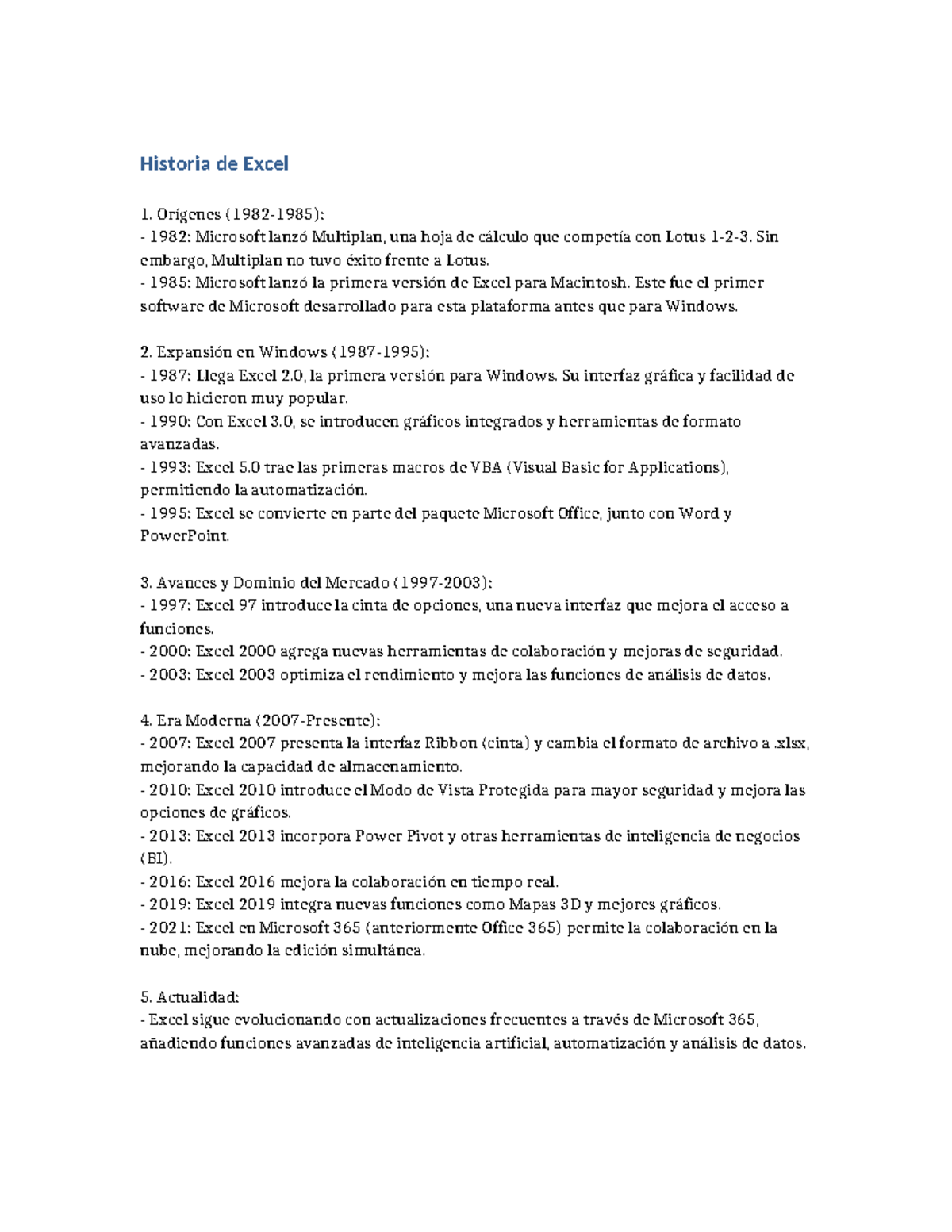 Historia de Excel: Evolución y Avances desde 1982 hasta 2023 - Studocu