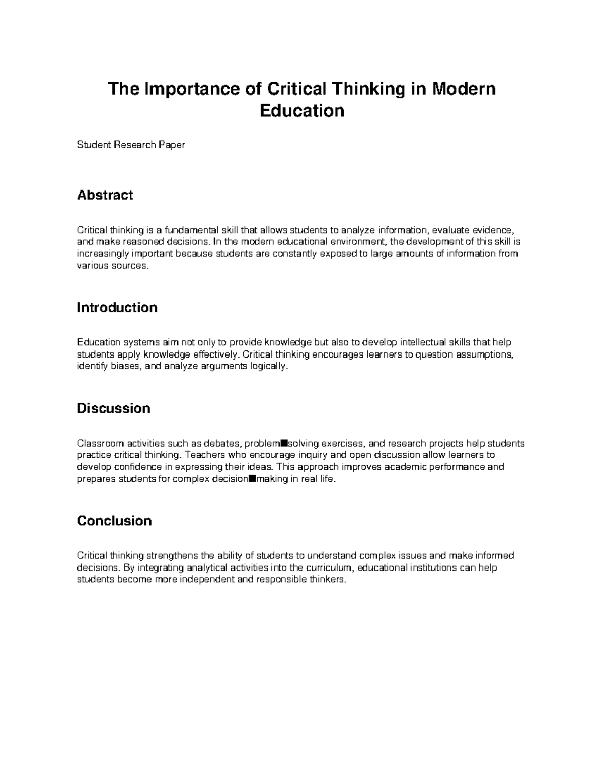 Critical Thinking in Education: Importance & Impact - Academic Paper 2 ...