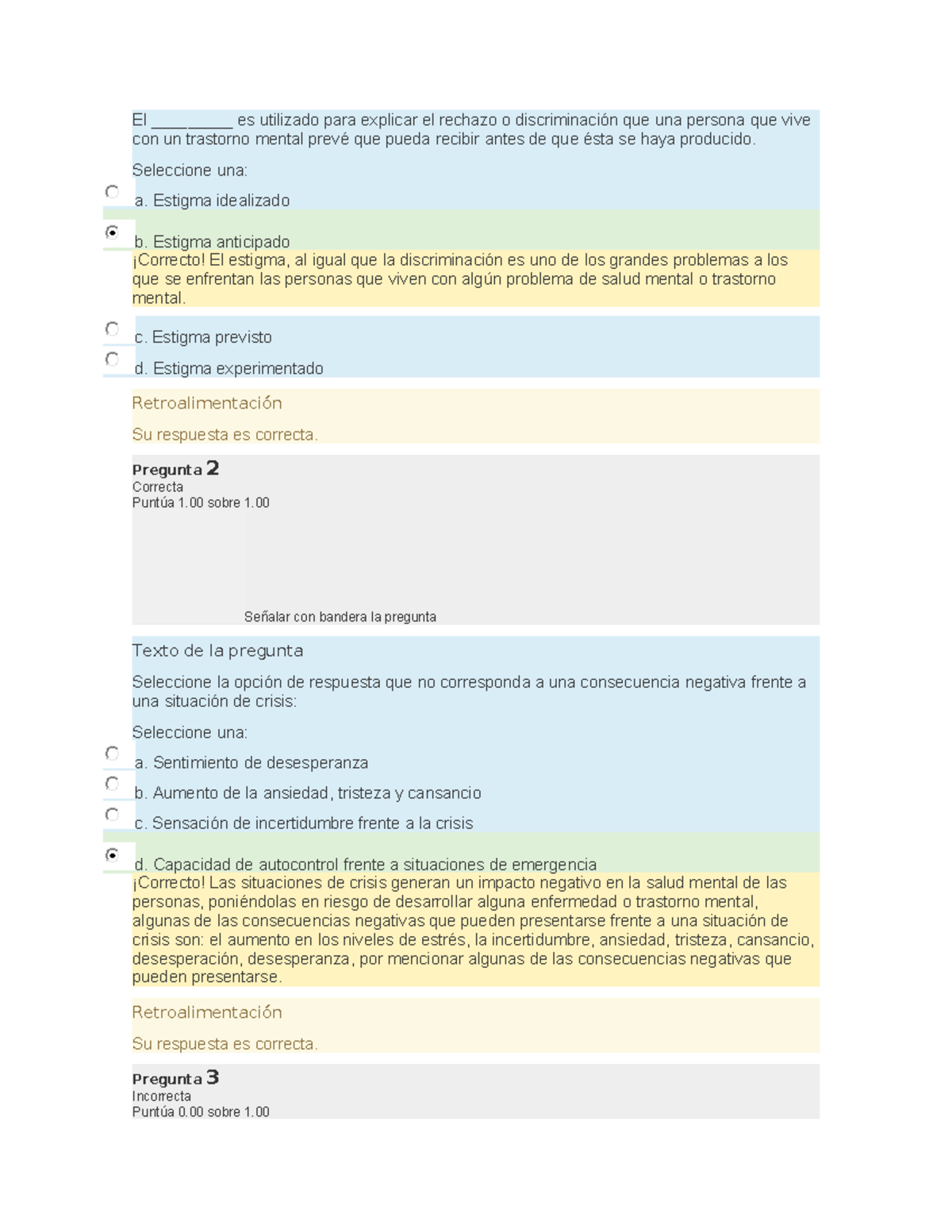 Examen de Salud Mental: Preguntas y Respuestas Clave - Studocu