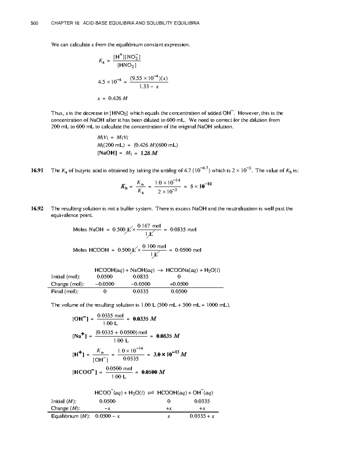 500 CHAPTER 16: EQUILIBRIA & SOLUBILITY EQUILIBRIA - Solutions - Studocu