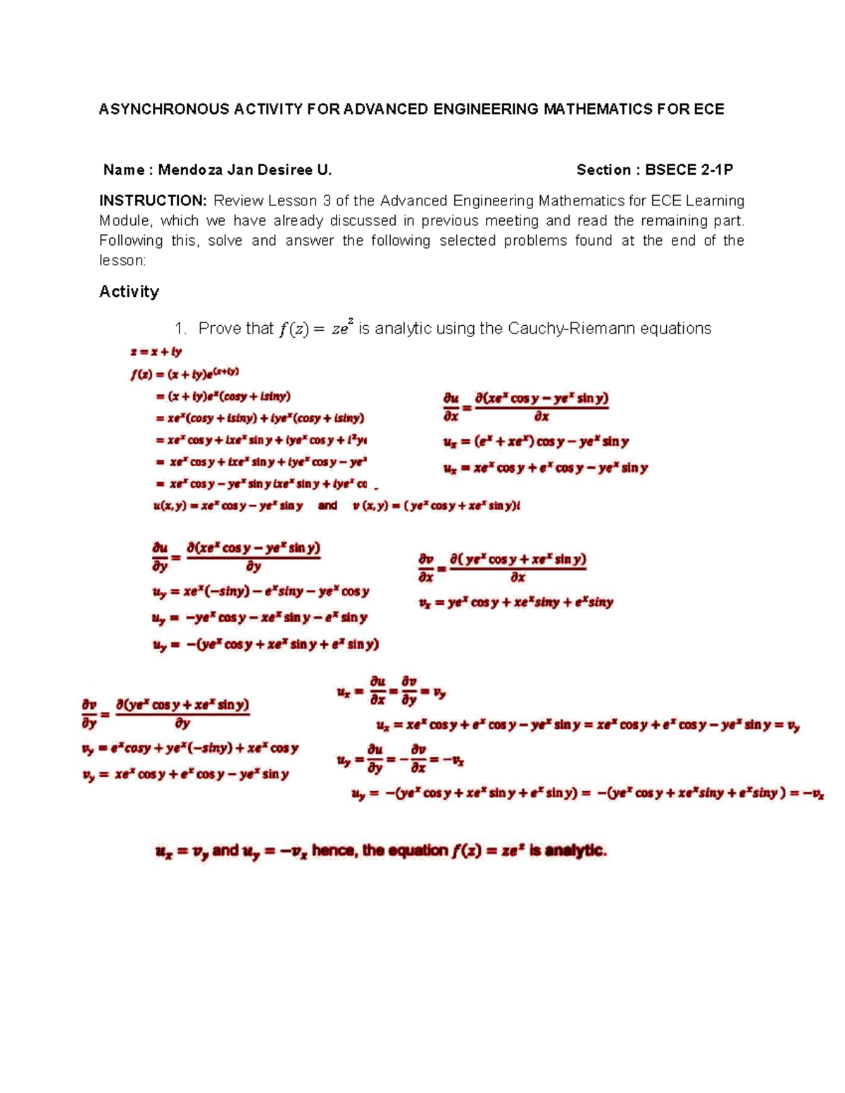 Mendoza JAN Desiree Asynchronous Activity - ASYNCHRONOUS ACTIVITY FOR ADVANCED ENGINEERING - Studocu