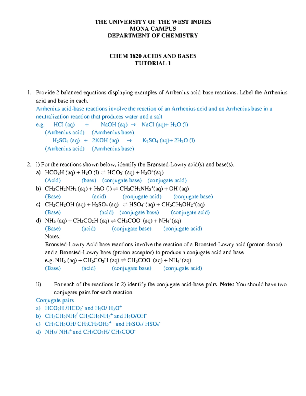 Chemistry CAPE Unit 1 – Practice Questions & Solutions - Studocu