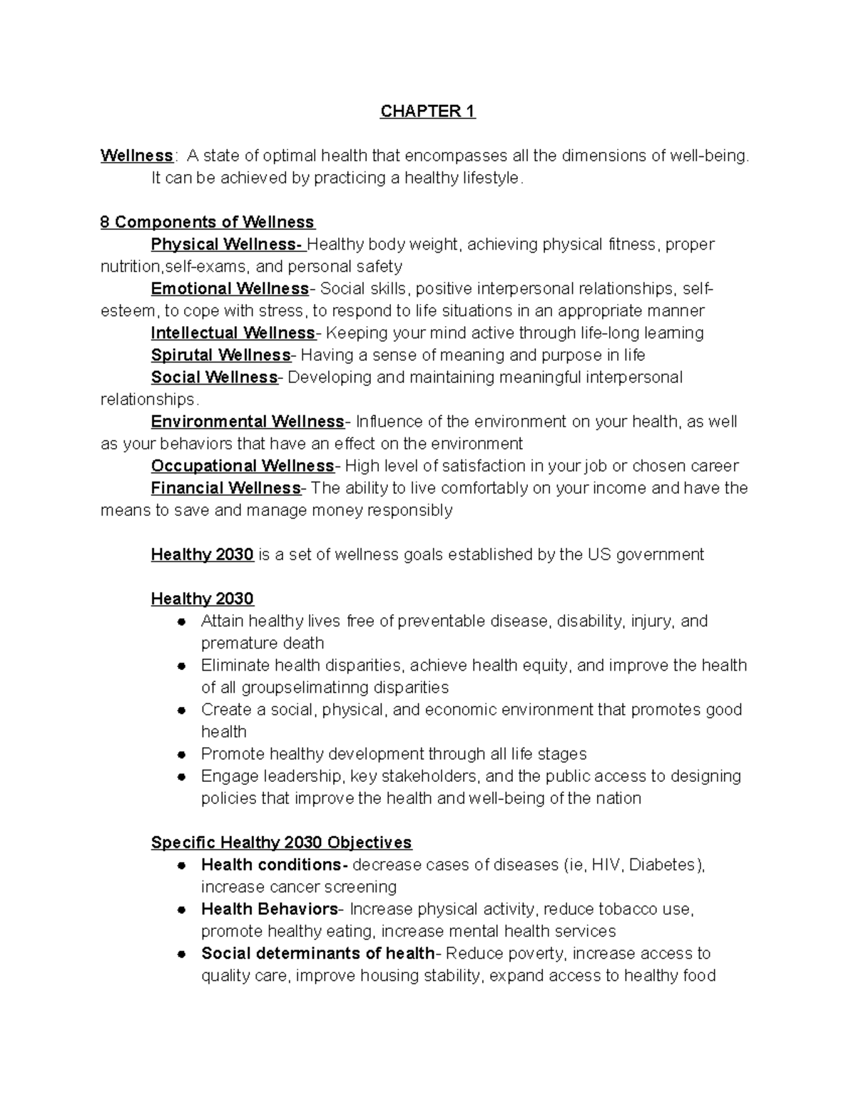 CHAPTER 1: Healthy 2030 Objectives & Fitness Behavior Change Strategies ...