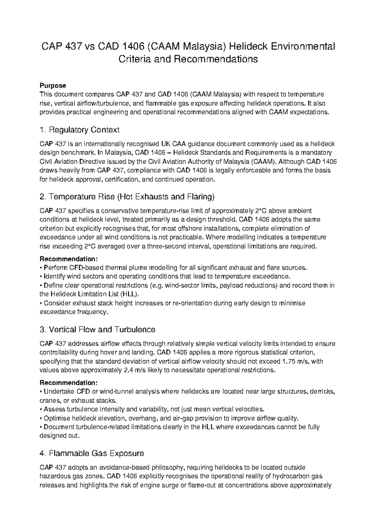 CAP 437 vs CAD 1406 Helideck Environmental Criteria & Recommendations ...