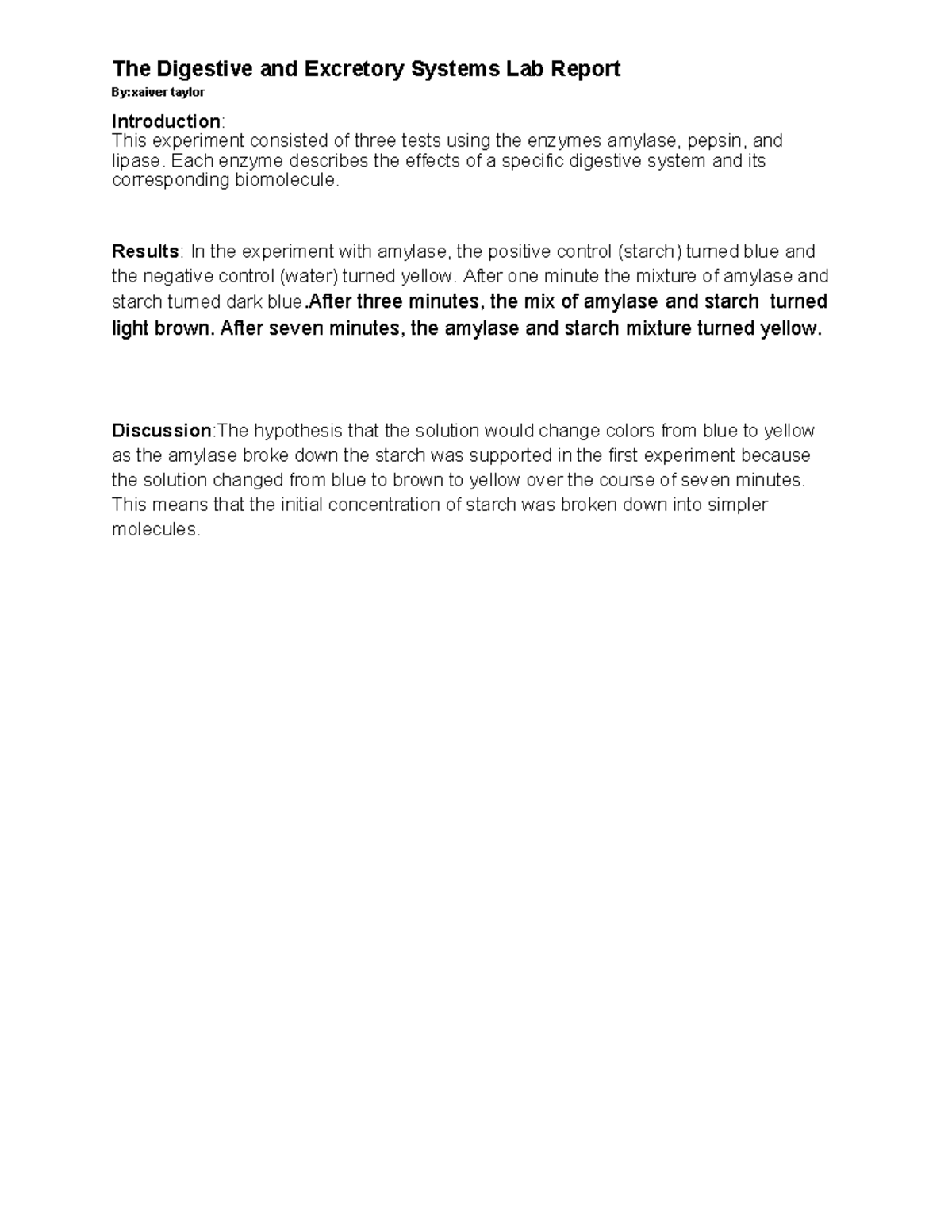 Digestive & Excretory Systems Lab Report - Results and Discussion - Studocu