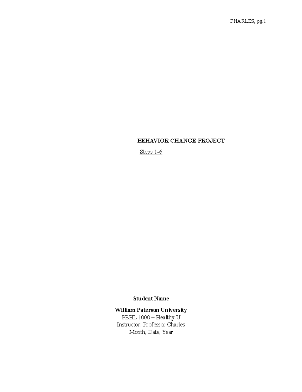 PBHL 1000 - Behavior Change Project Instructions and Guidelines - Studocu