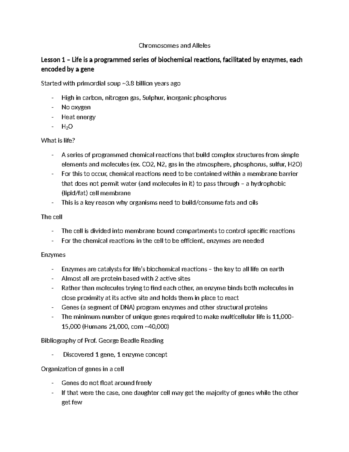 Chromosomes and Alleles: Lesson 1 - Understanding Life's Biochemical ...