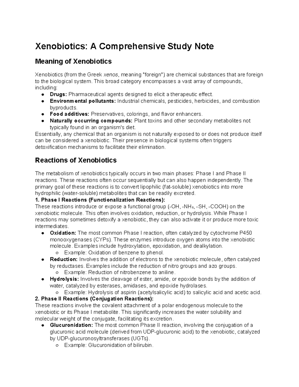 Xenobiotics: Comprehensive Study Notes on Metabolism and Reactions ...