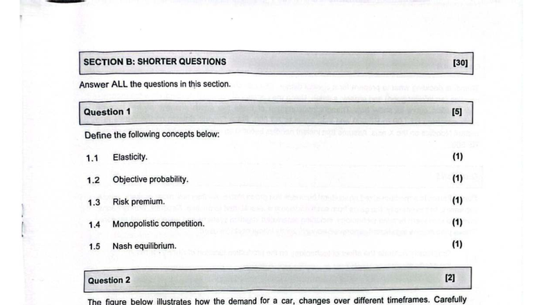 ECON 221: Short Answer Questions for Paper Exam 1st Opportunity - Studocu