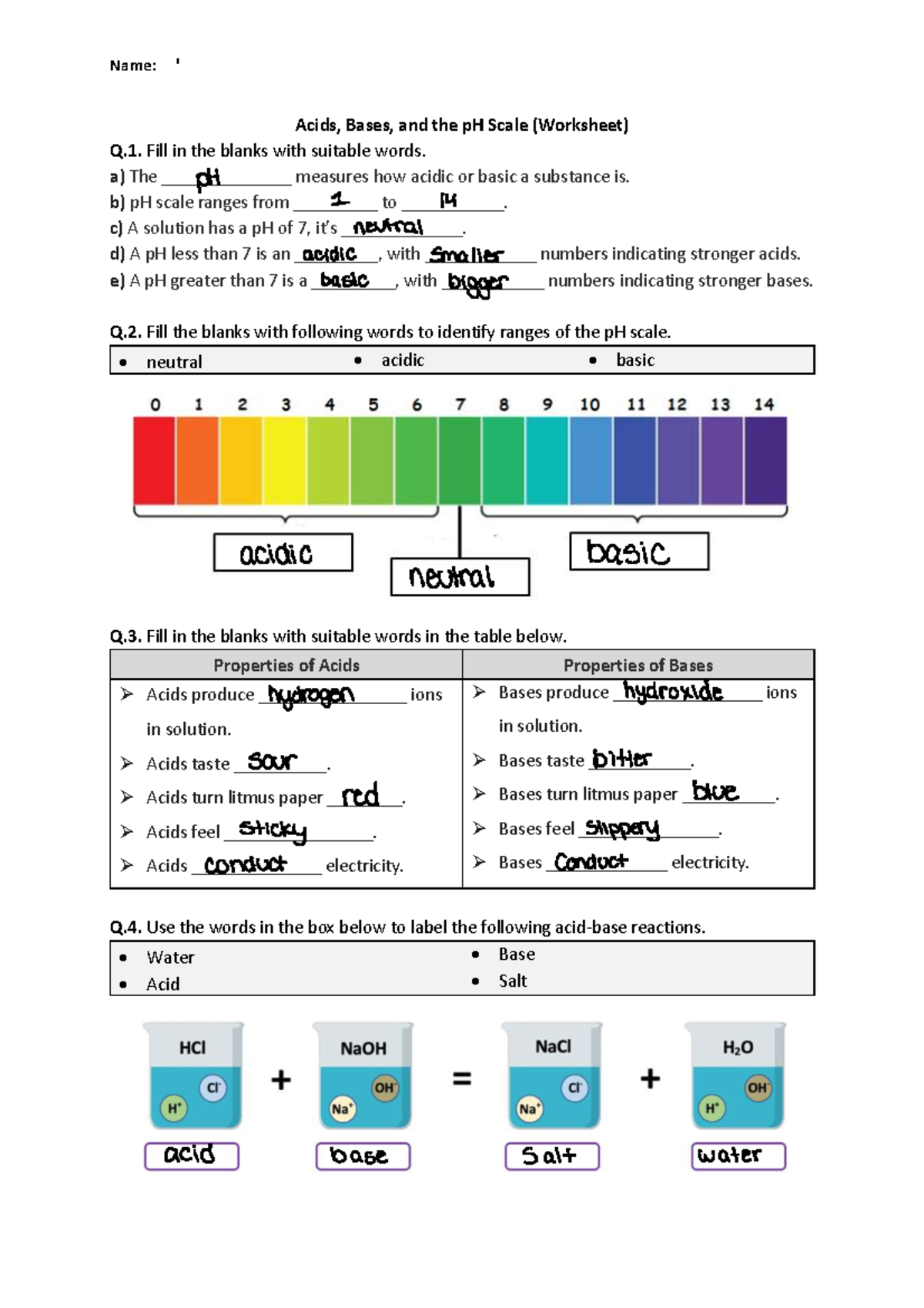 Worksheet: Acids, Bases, and the pH Scale (Chem 101) - Studocu