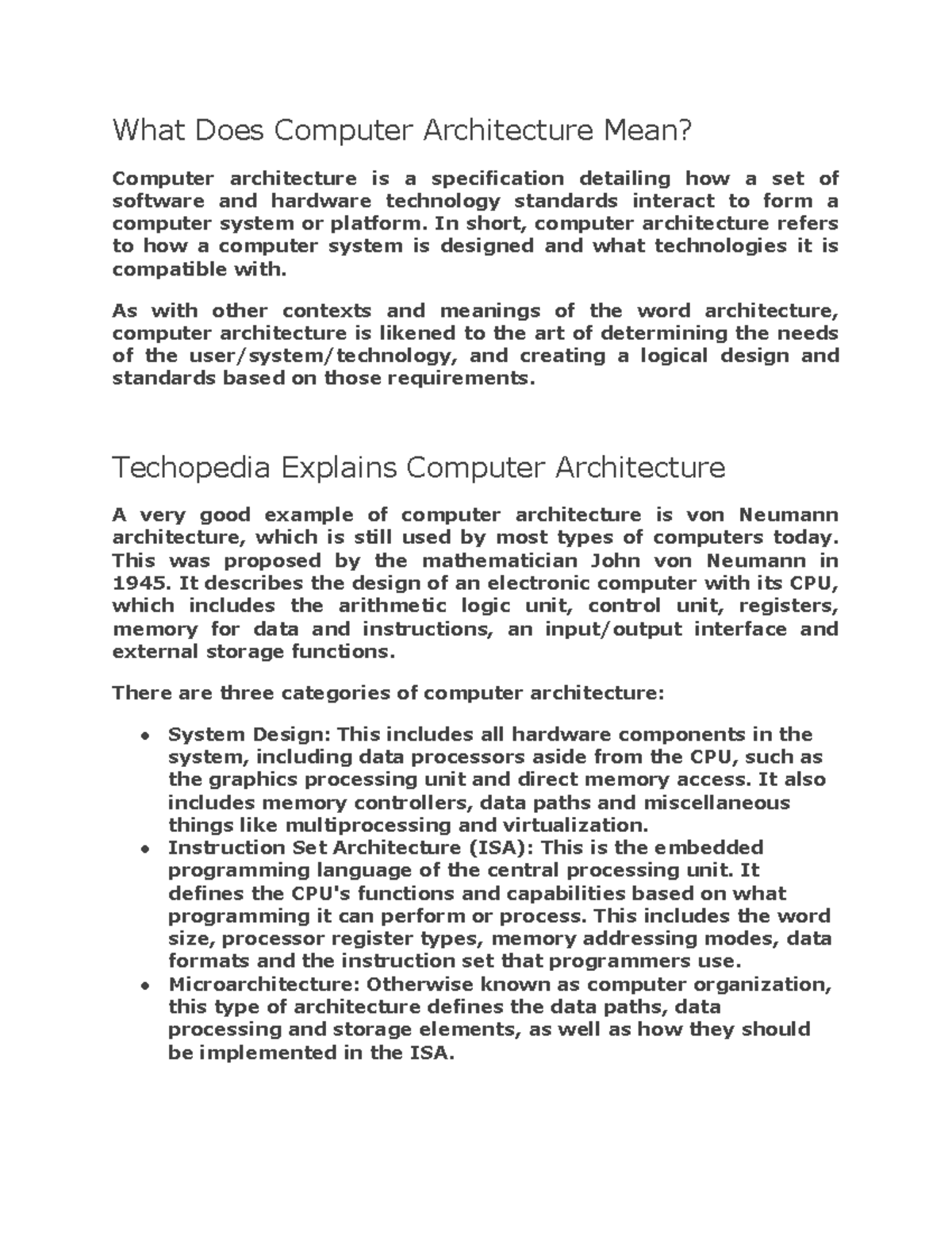 Understanding Computer Architecture: Key Concepts and Categories - Studocu