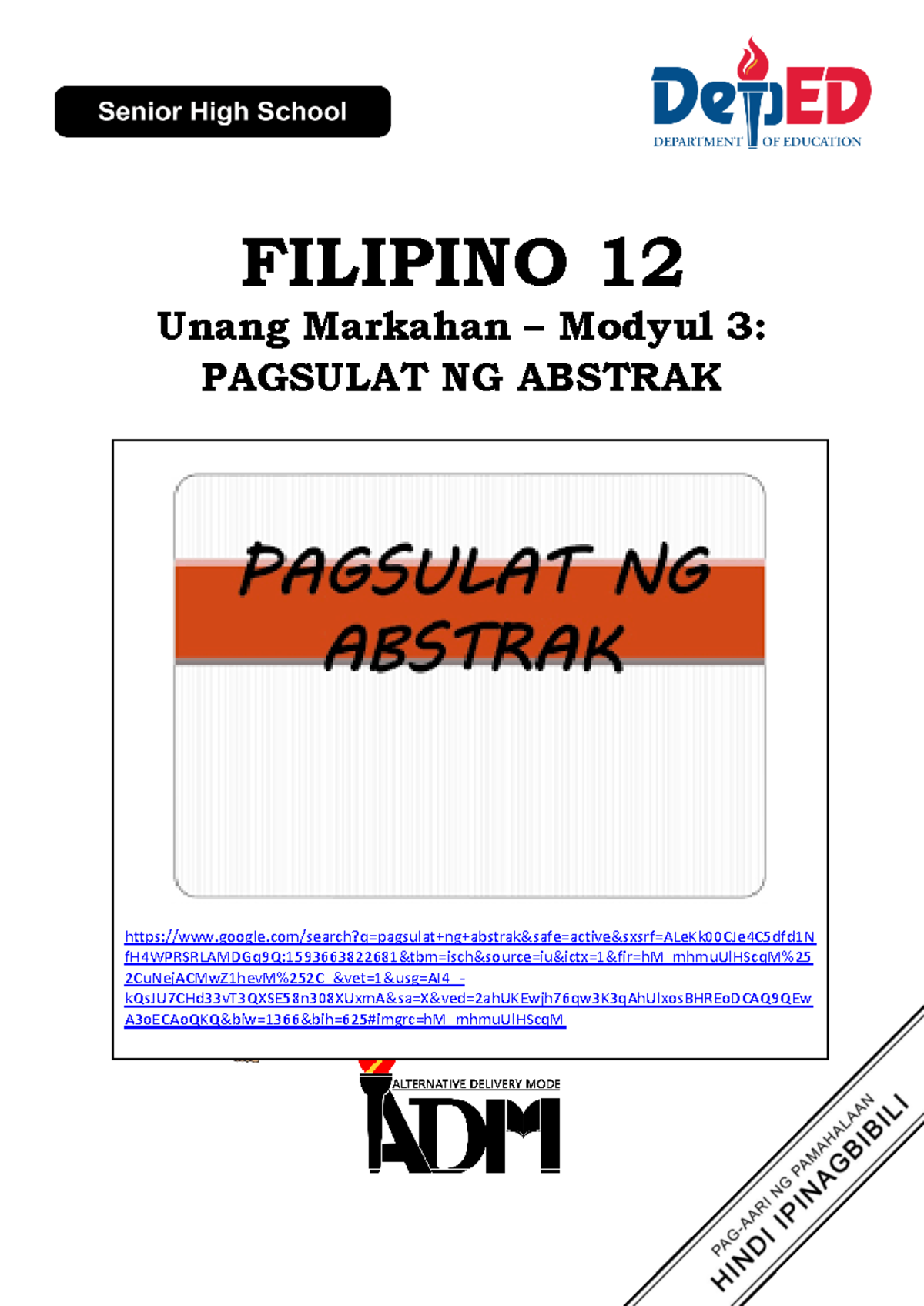 FILIPINO 12 Modyul 3: Pagsulat ng Abstrak at Kahalagahan Nito - Studocu