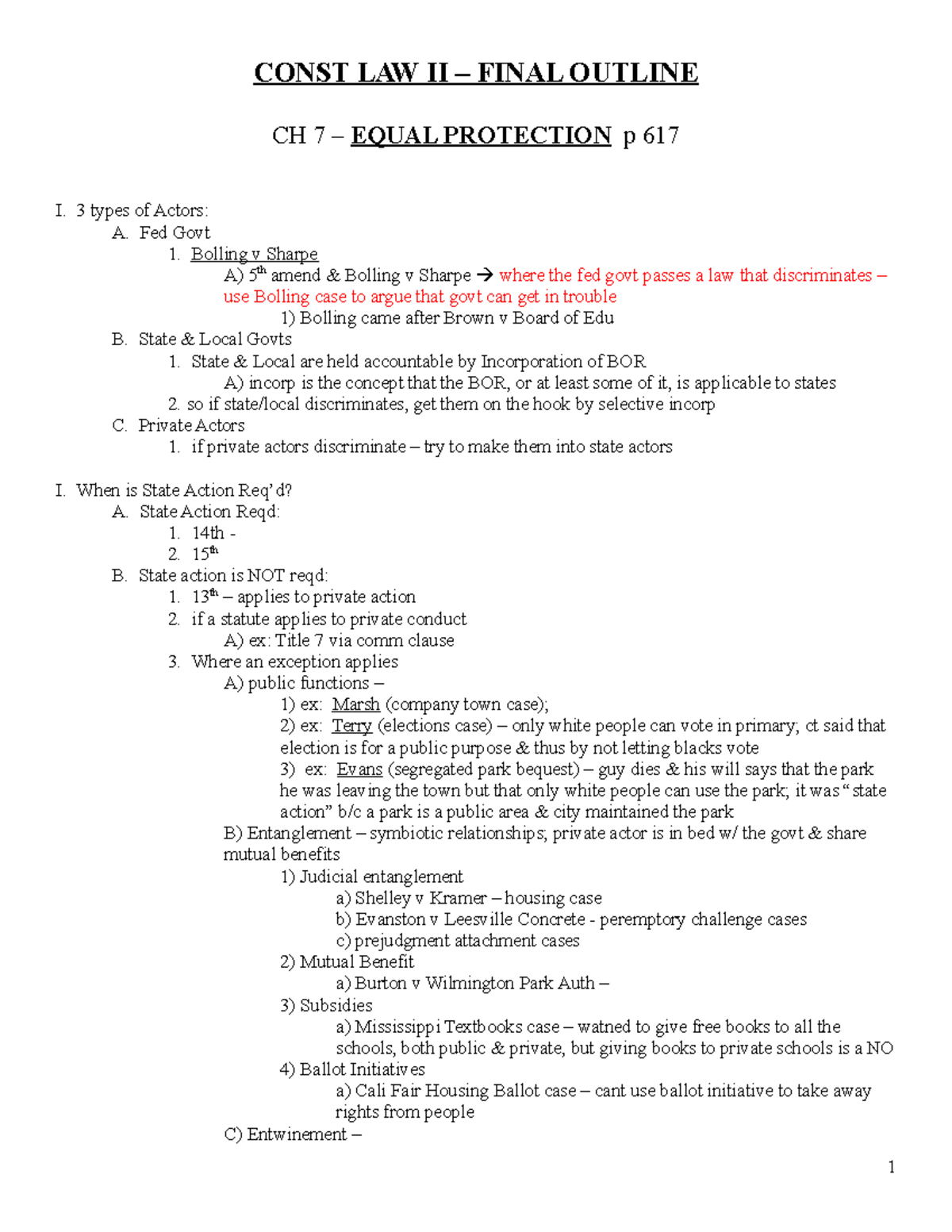 Con Law II (LAW 450) Final Exam Outline: Equal Protection Summary - Studocu