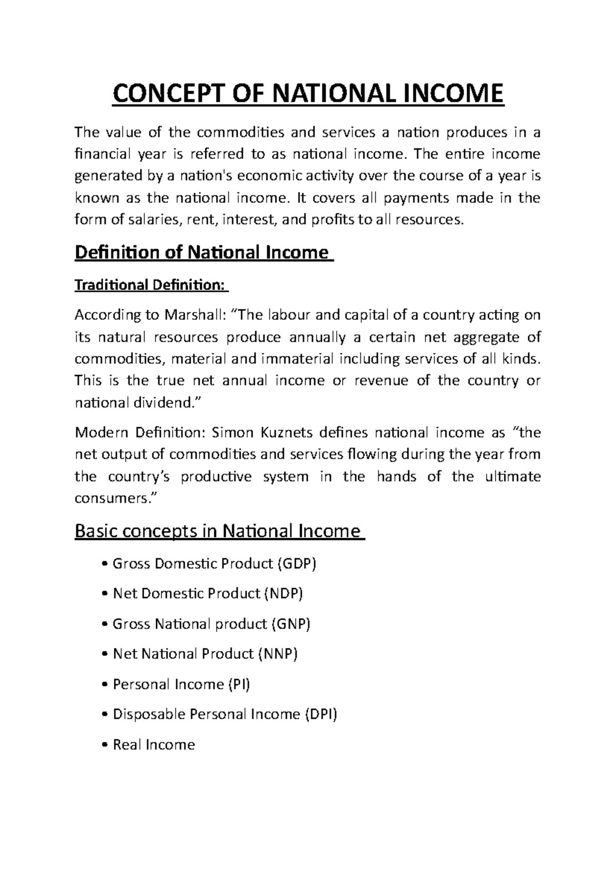 Indian Economy - National Income - CONCEPT OF NATIONAL INCOME The value ...