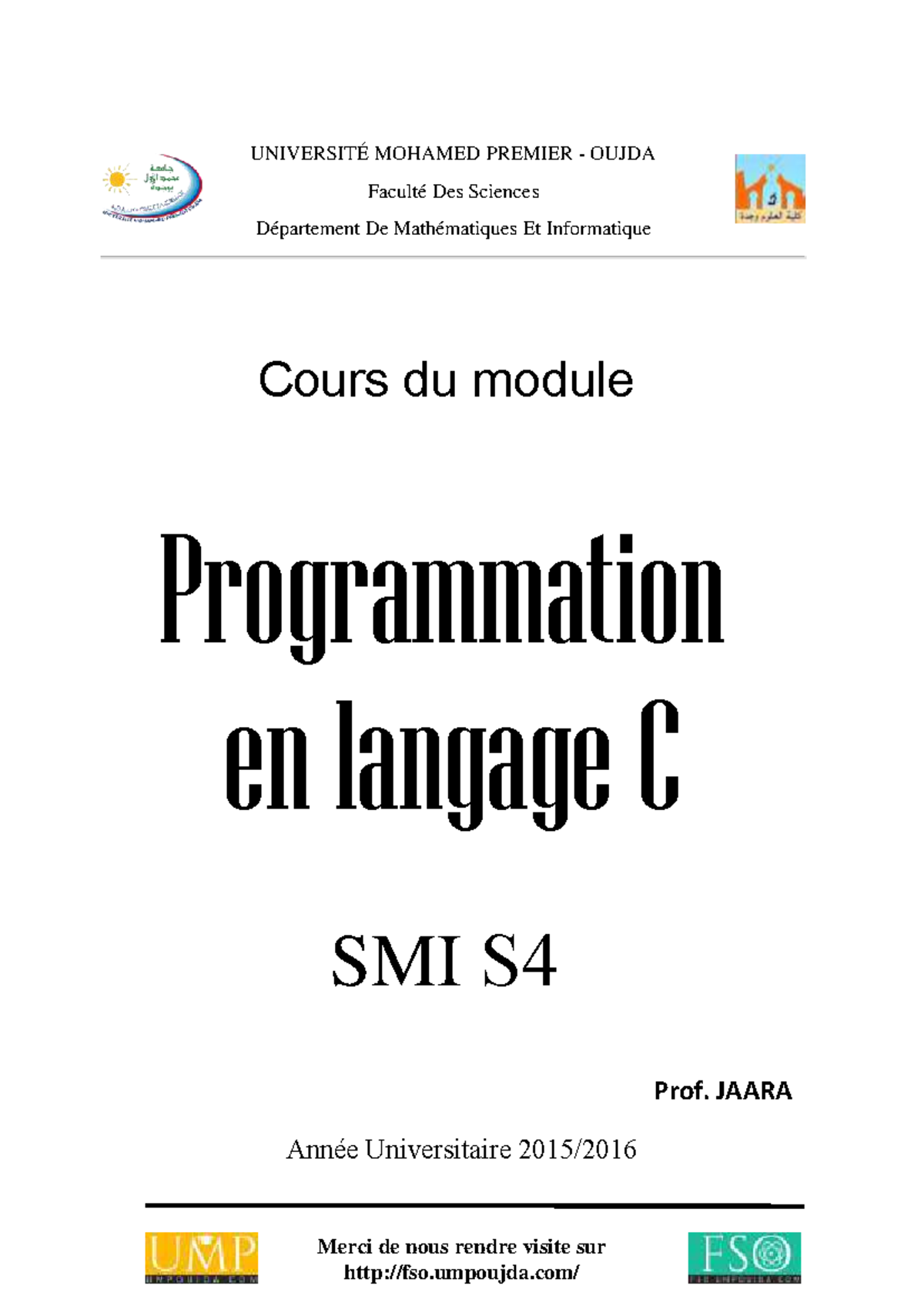 Cours Programmation II 2 - UNIVERSITÉ MOHAMED PREMIER - OUJDA Faculté ...