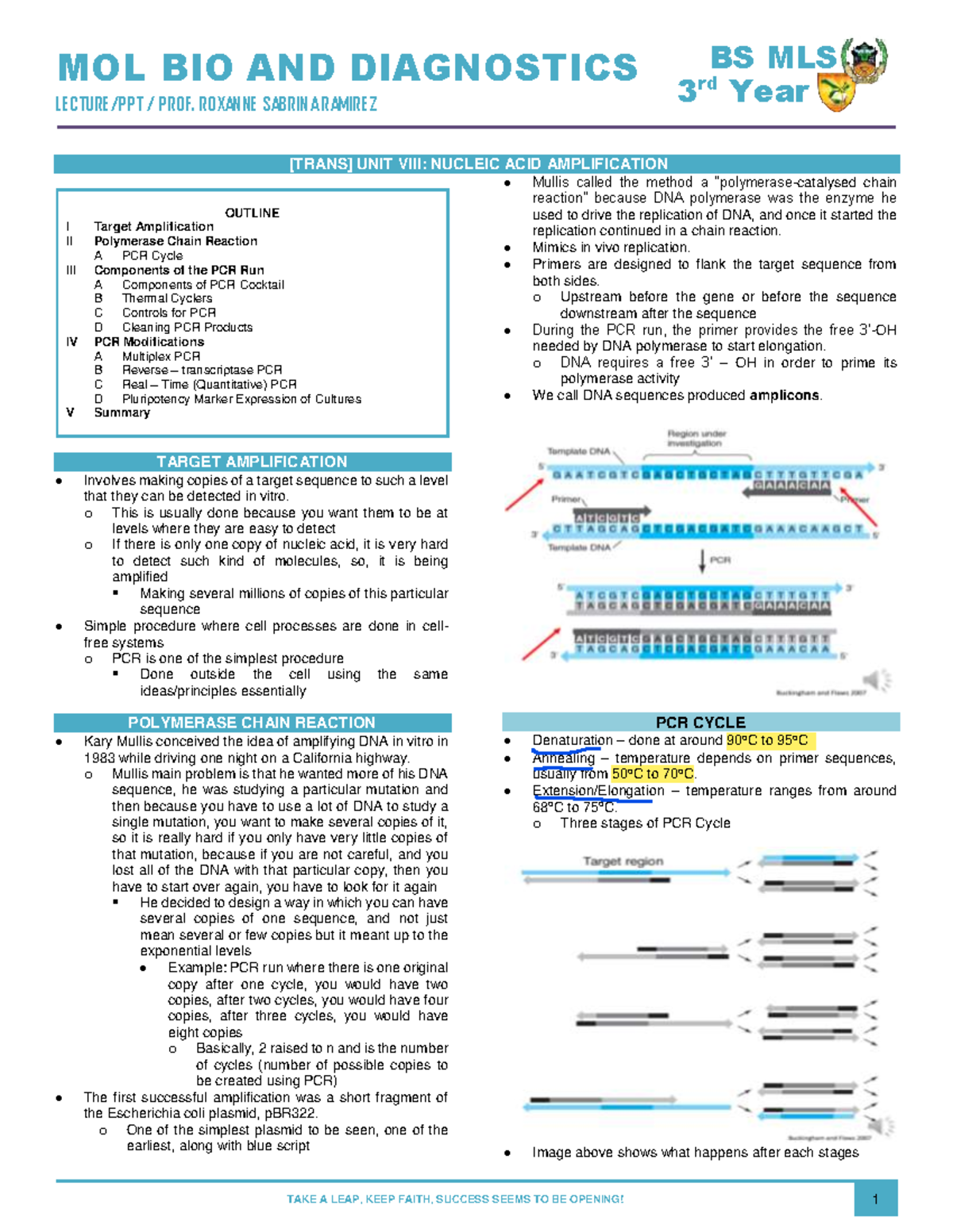 BS MLS 3rd Year MOL BIO: Nucleic Acid Amplification Overview - Studocu