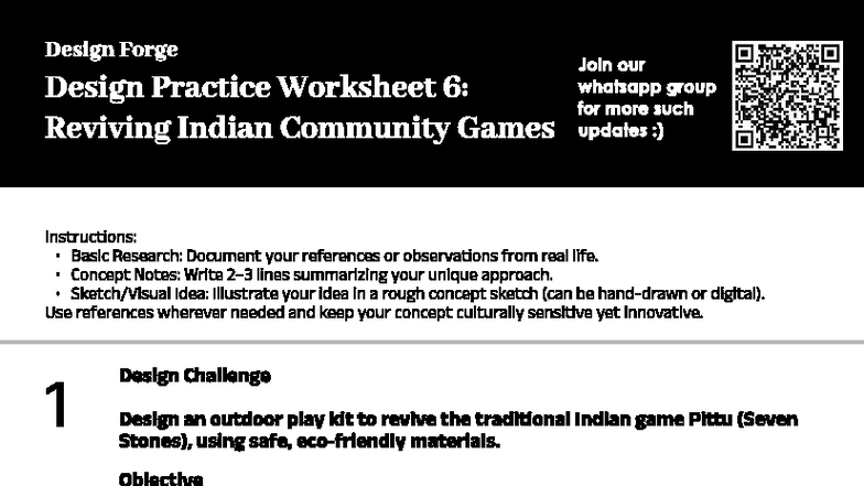 Design Forge Design Practice Worksheet 6: Reviving Indian Games - Studocu