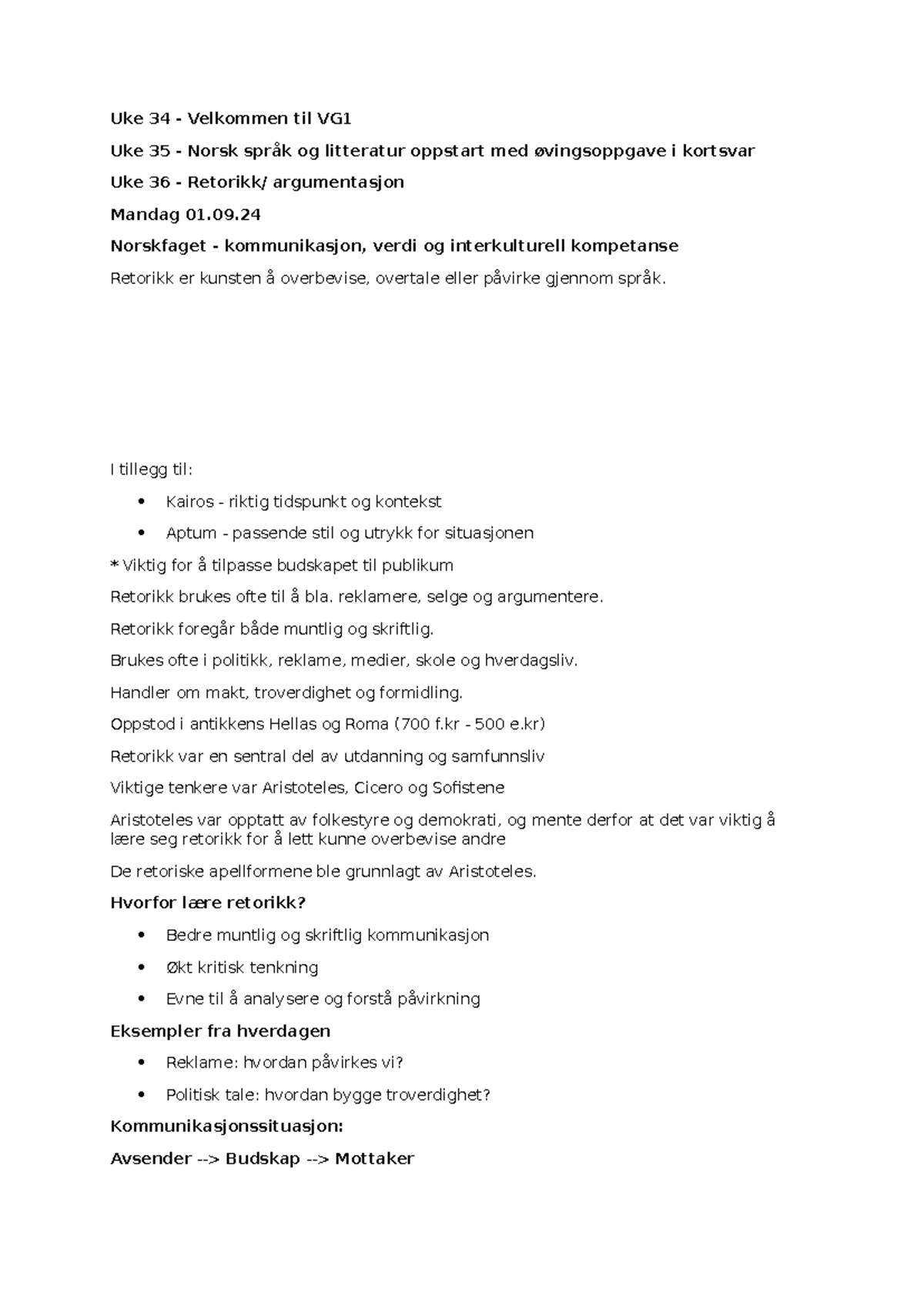 Retorisk Analyse av Norsk Språk og Litteratur (VG1) - Studocu
