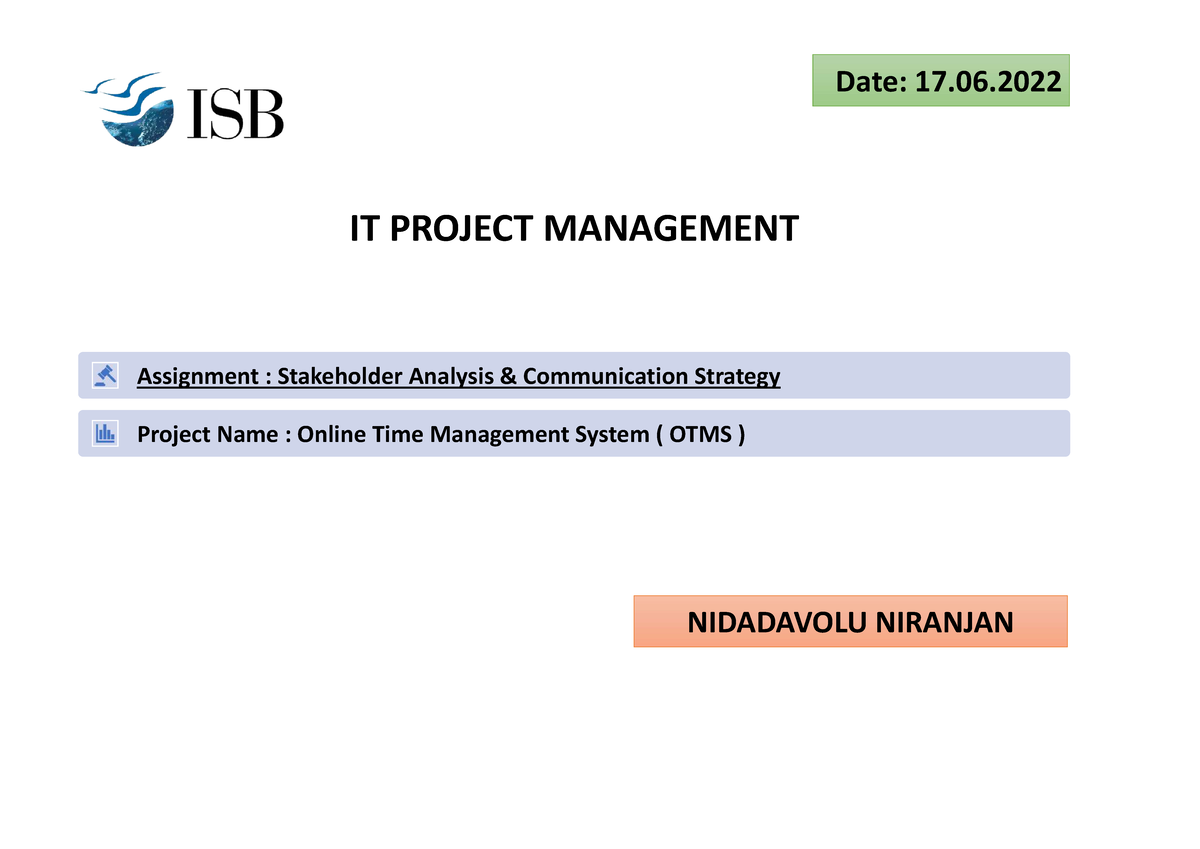 ISB ITPM Captone Project Part2 Nidadavolu Niranjan - IT PROJECT MANAGEMENT Assignment ...