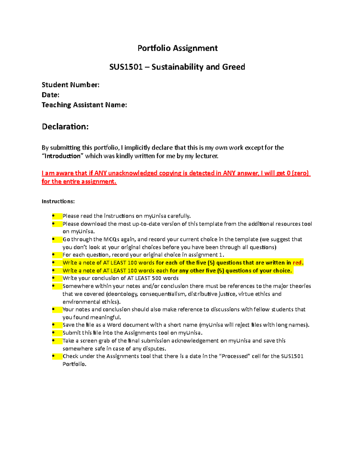 SUS1501 Portfolio Assignment Template: Sustainability Insights 2022 ...
