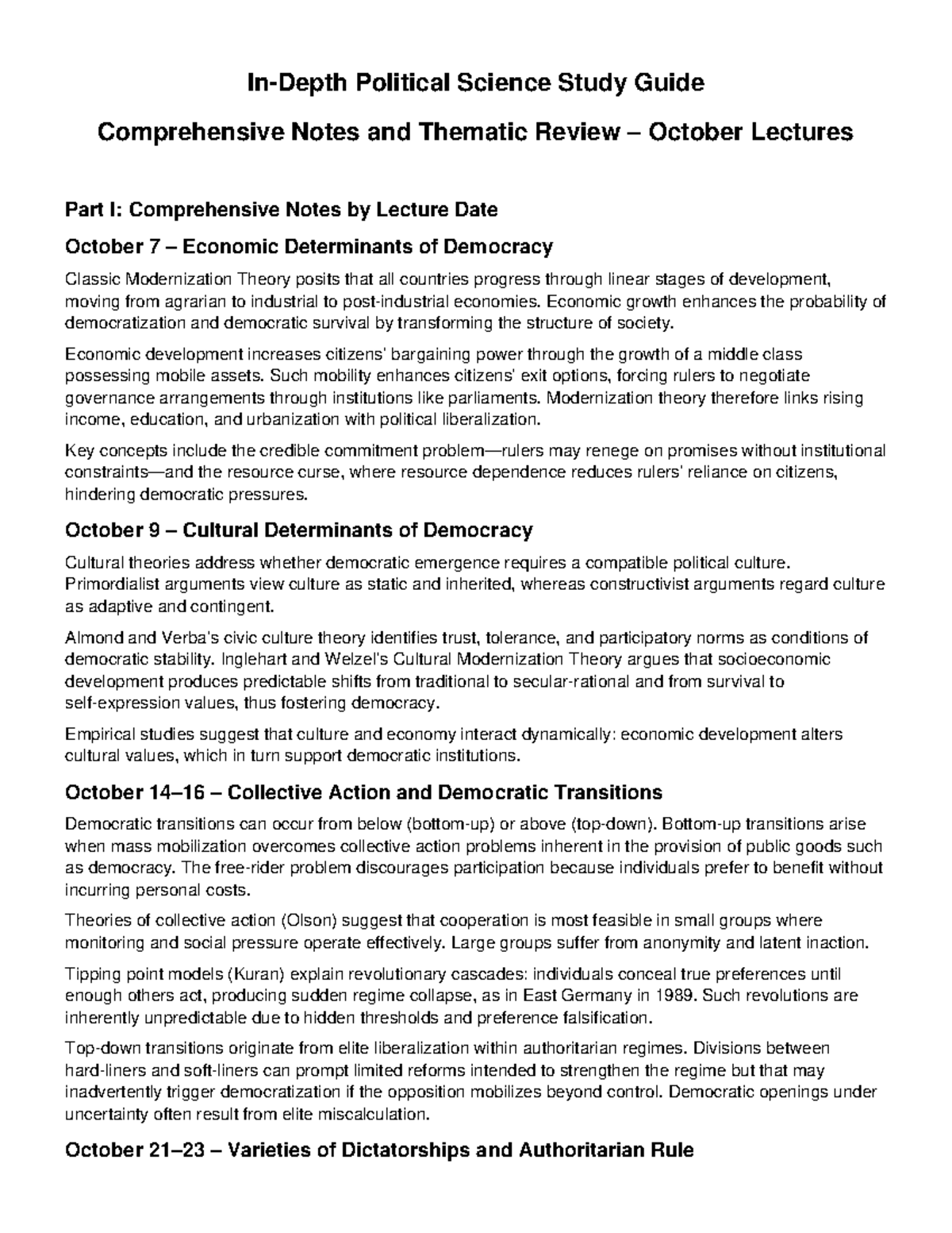 Political Science Study Guide: Comprehensive Notes on Democracy (PS101 ...