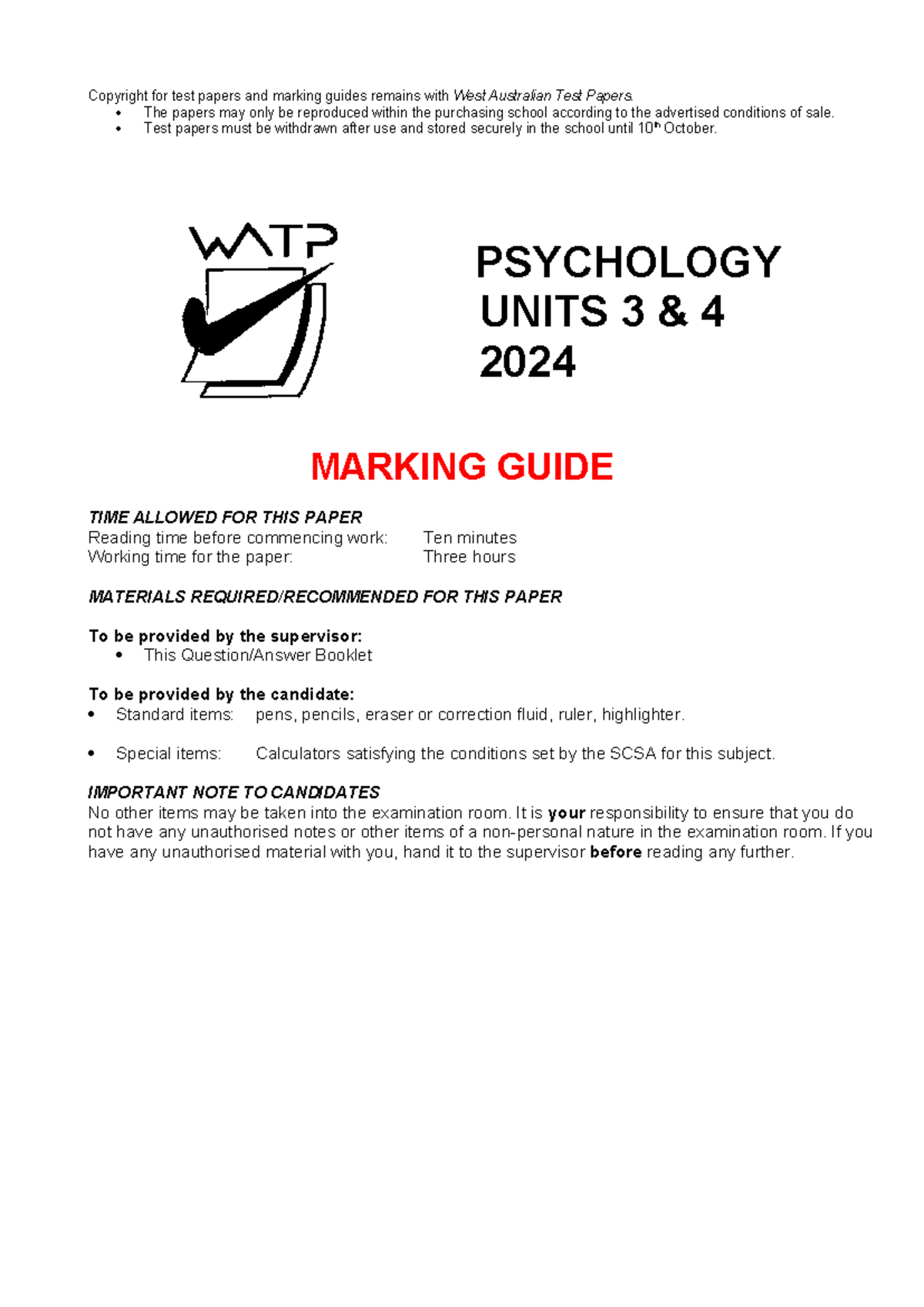 2024 Psychology Units 3 & 4 Marking Guide for Exam Preparation - Studocu