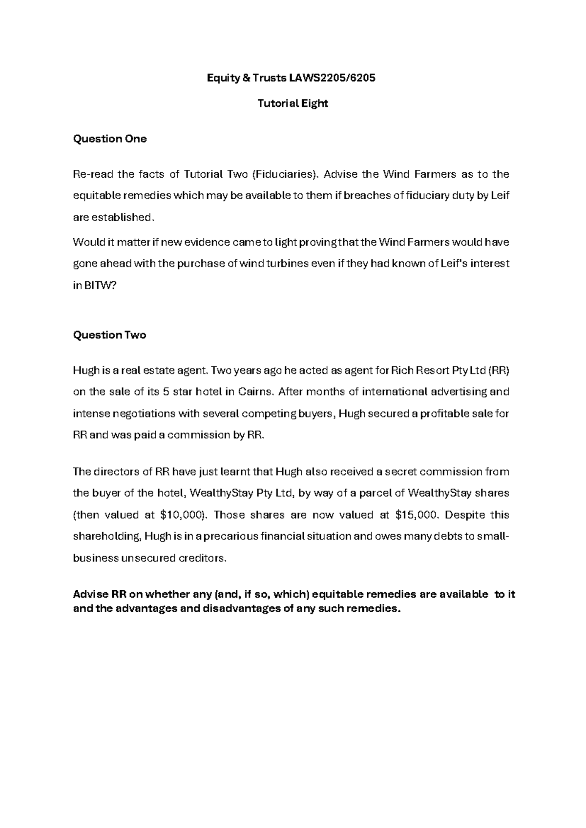Equity Trusts Tutorial 8: Fiduciary Duties & Equitable Remedies - Studocu