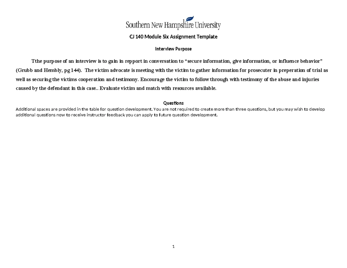 CJ 140 Module 8 Project 3: Effective Interview Strategies - Studocu