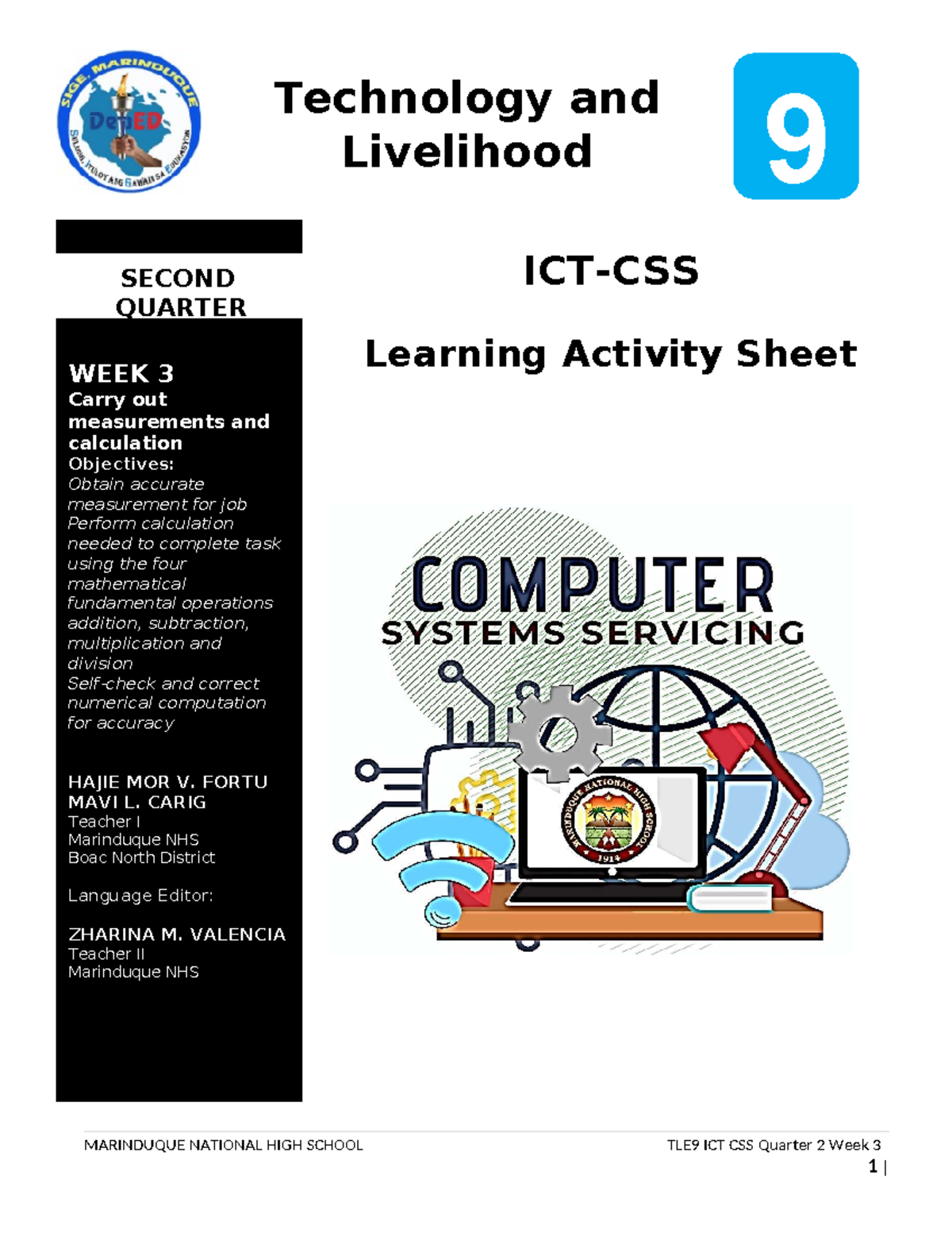 TLE9 ICT CSS Quarter 2 Week 3: Measurements and Calculations Guide ...