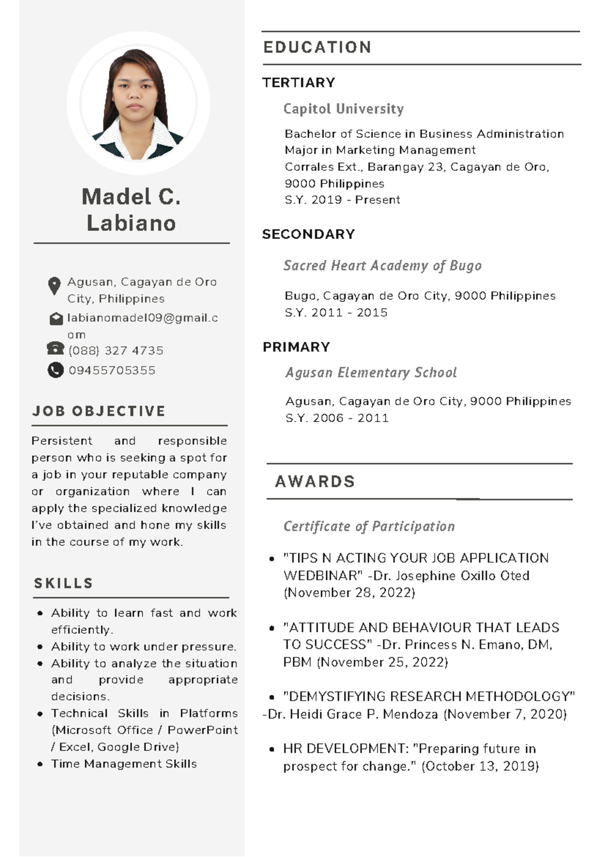 CV - Sample Curriculum Vitae for Job Applications - Studocu