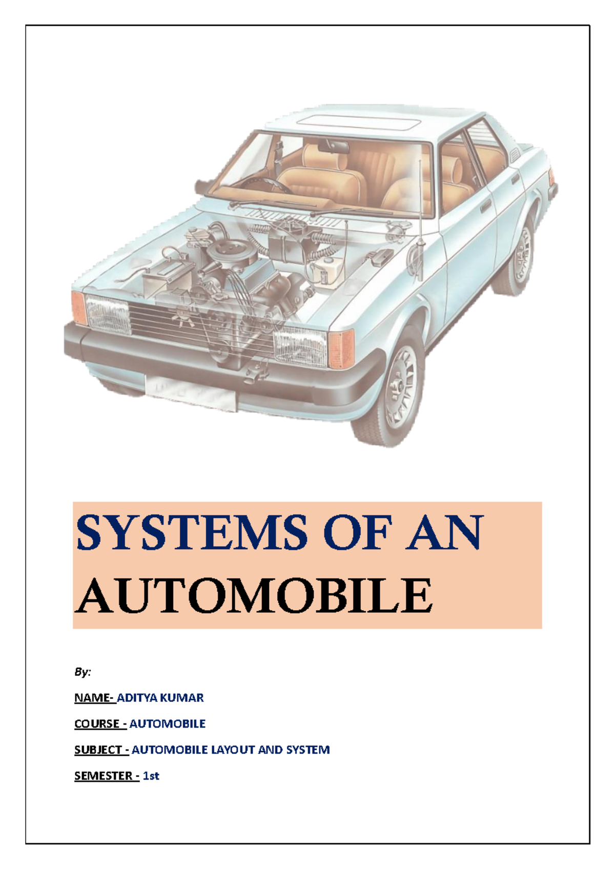 Systems OF AN Automobile - SYSTEMS OF AN AUTOMOBILE By: NAME- ADITYA ...