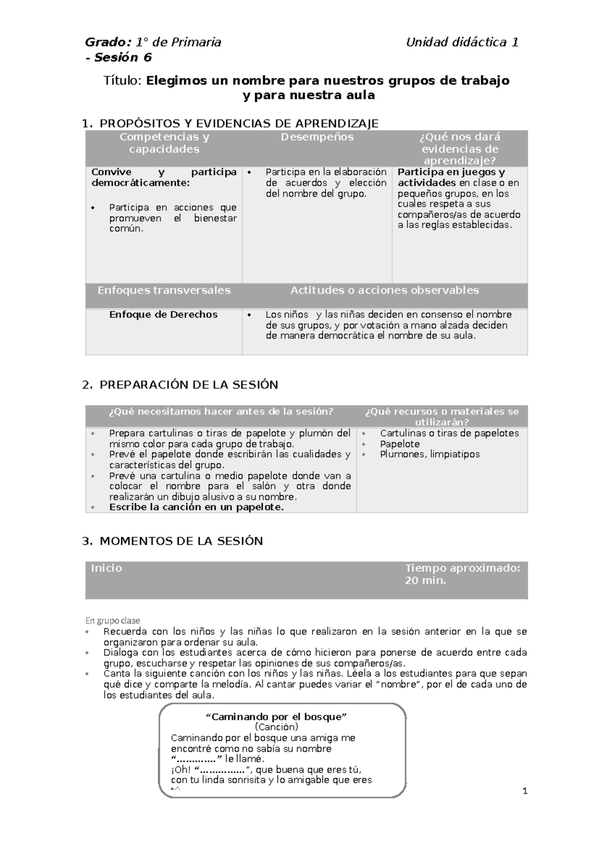 Actividad de Aprendizaje: Elegimos Nombres en Primer Grado U1 S6 - Studocu
