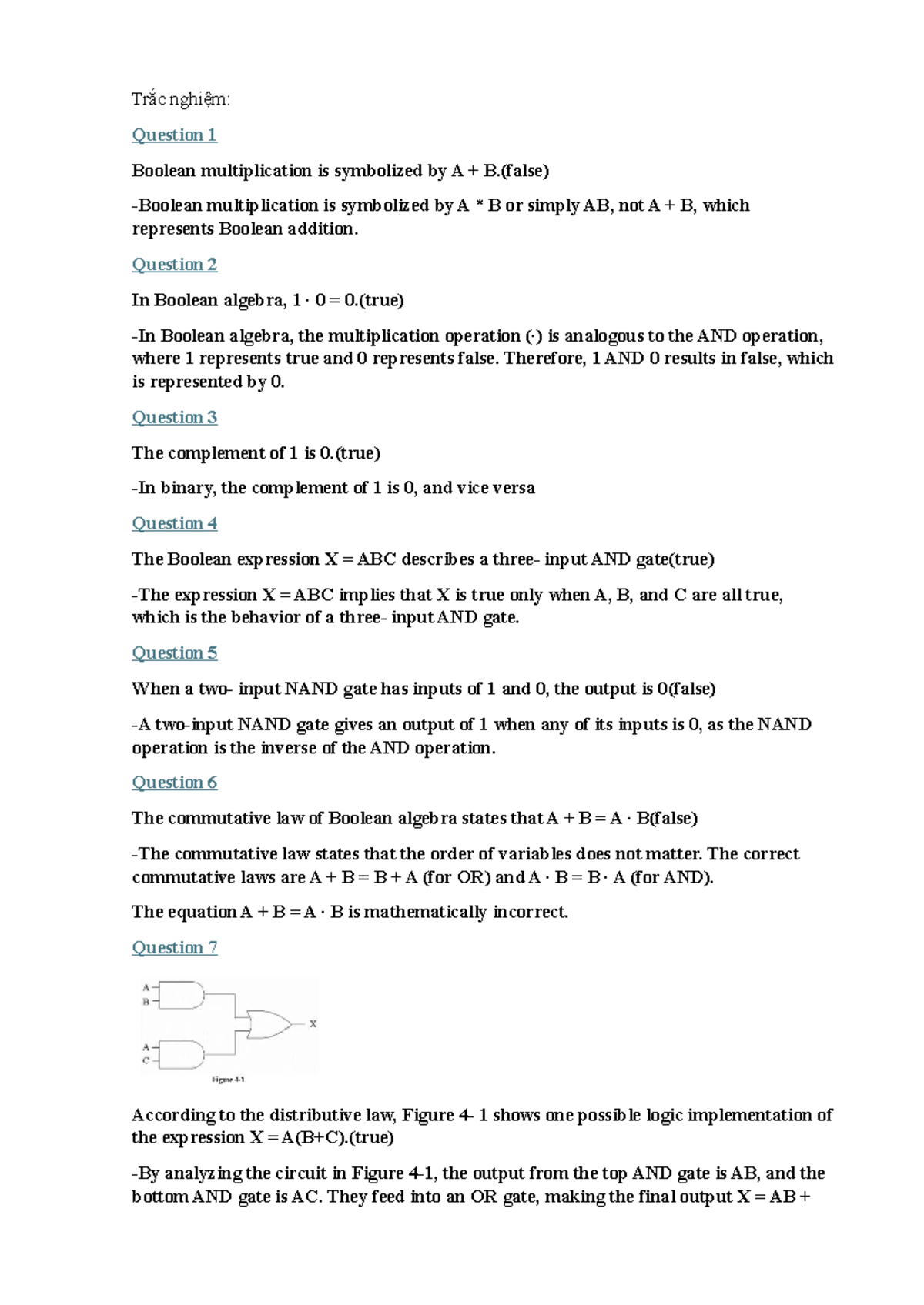 Đáp án Trắc nghiệm: Boolean Algebra và Logic Gates (Quiz 7) - Studocu