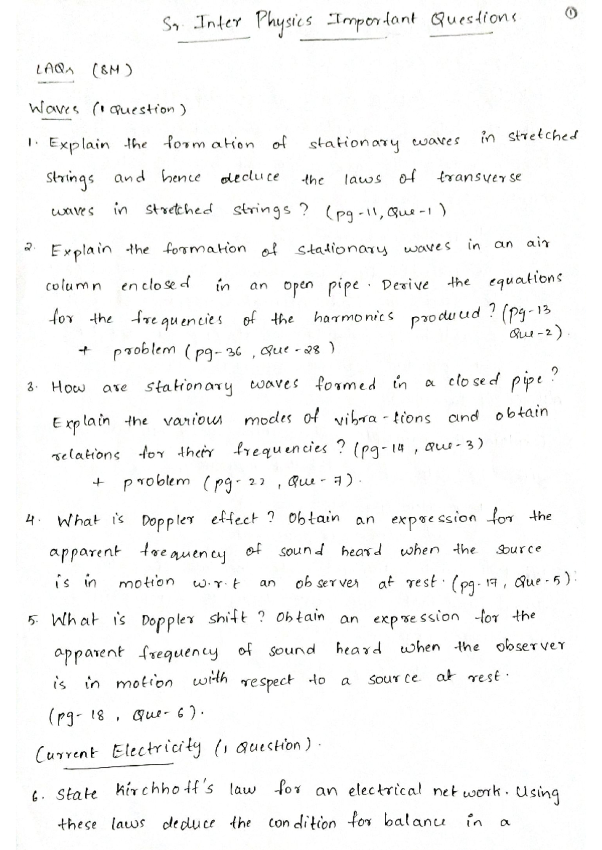 Sr. Inter Physics IPE Important Questions on Waves & Electricity - Studocu